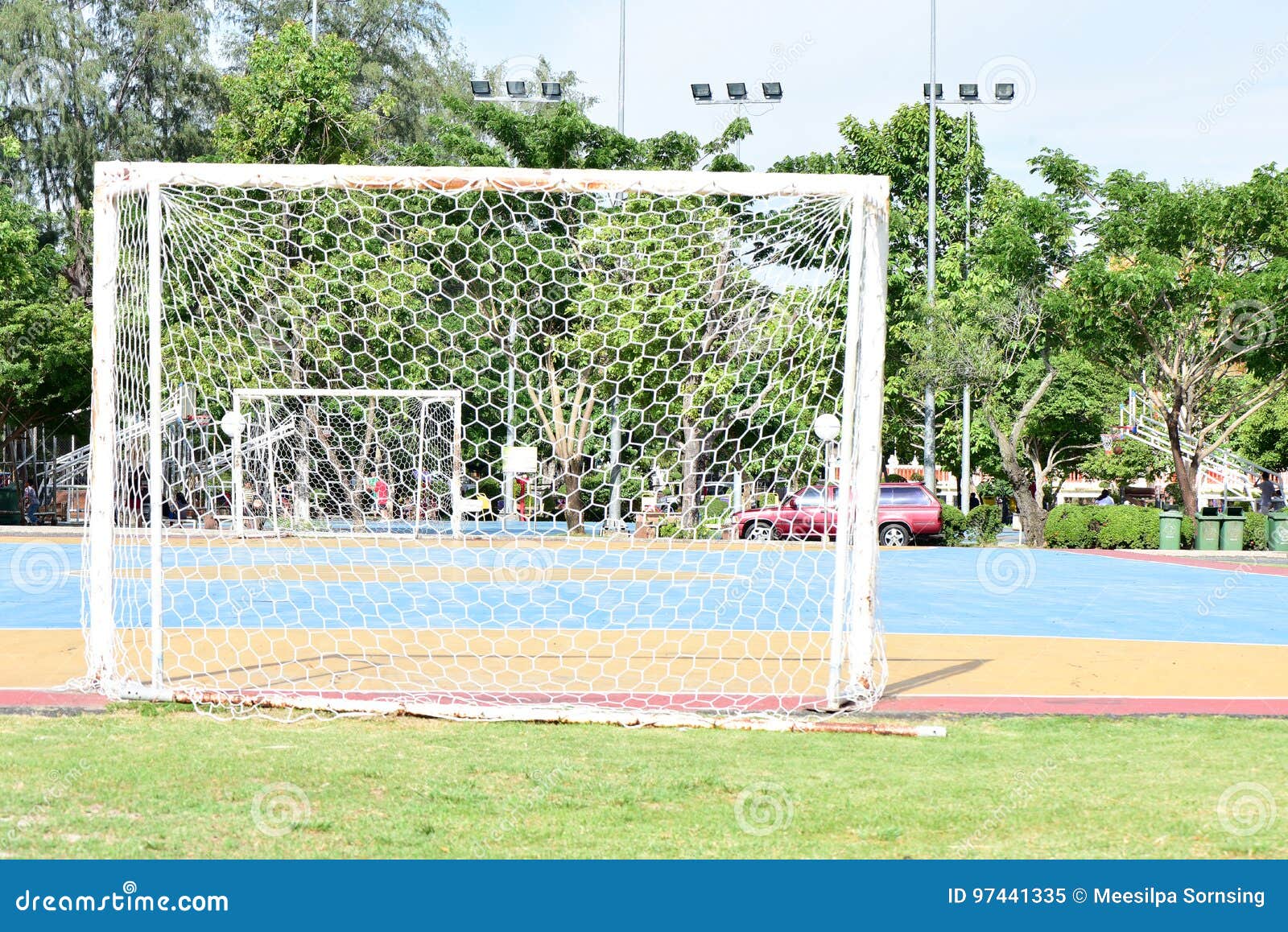 Football field net stock image. Image of green, white - 97441335