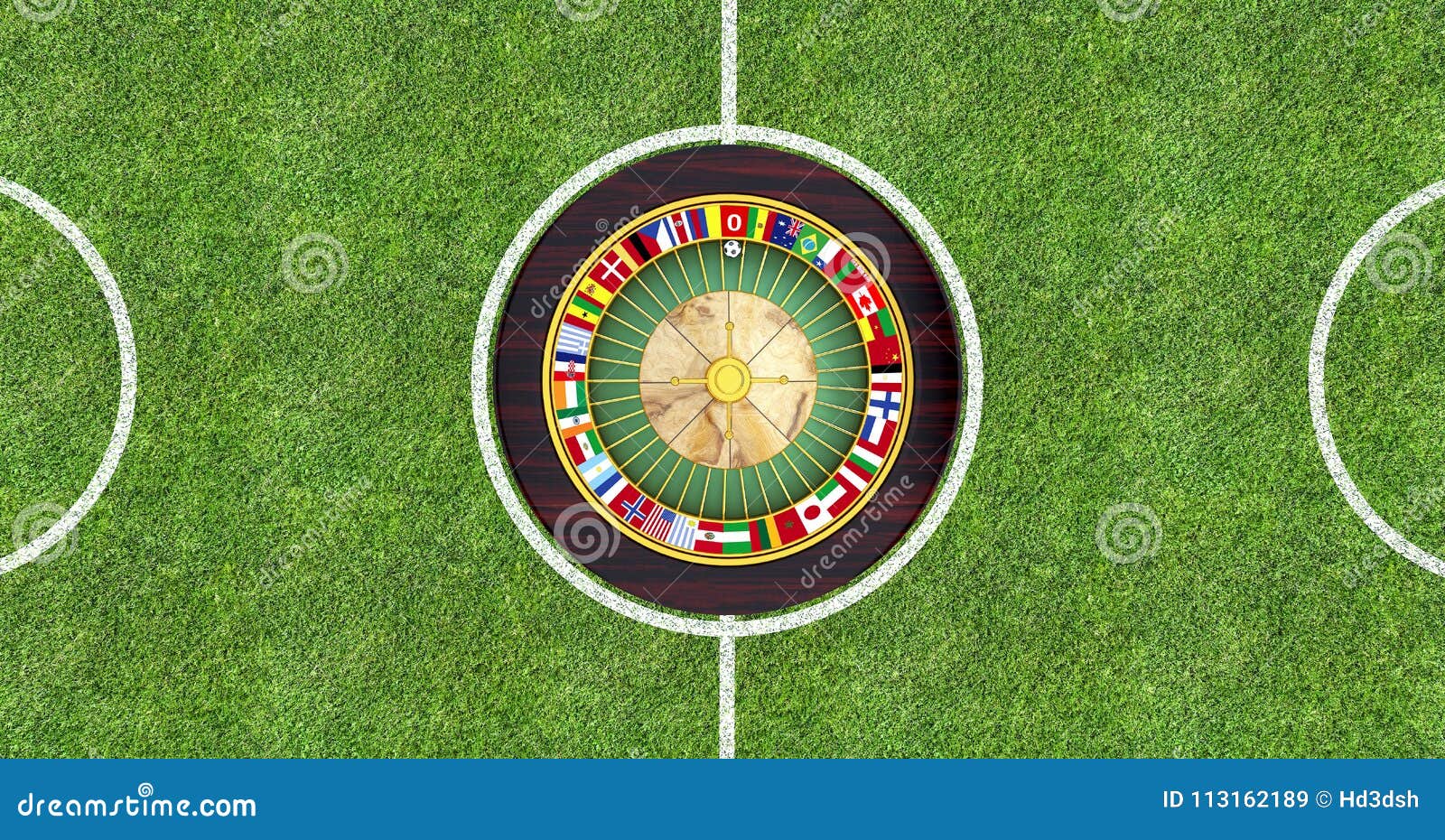 Football Field with Roulette Machine with Flags in the Center Stock ...