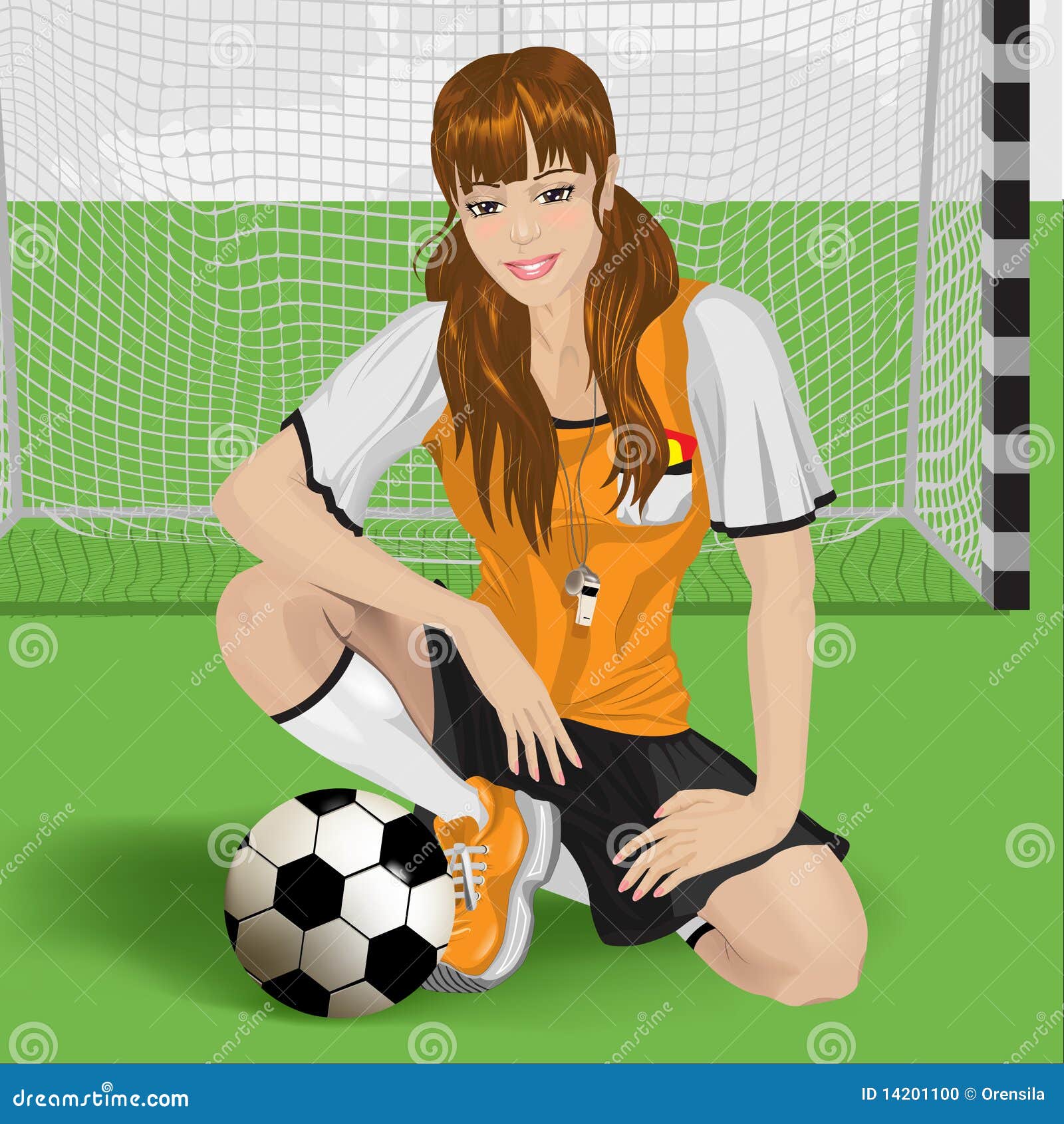 Football Girl Standing Line Art Vector Illustration | CartoonDealer.com ...