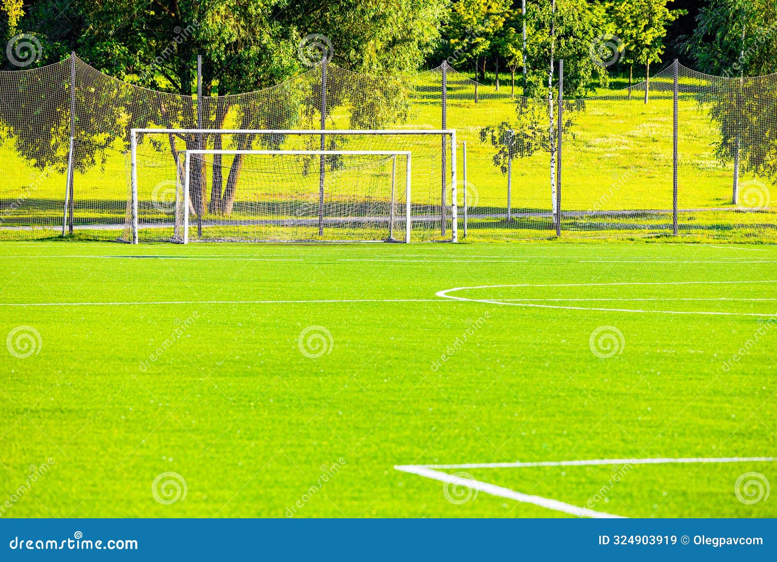 Football Goal on an Empty Football Field. Stock Image - Image of ...