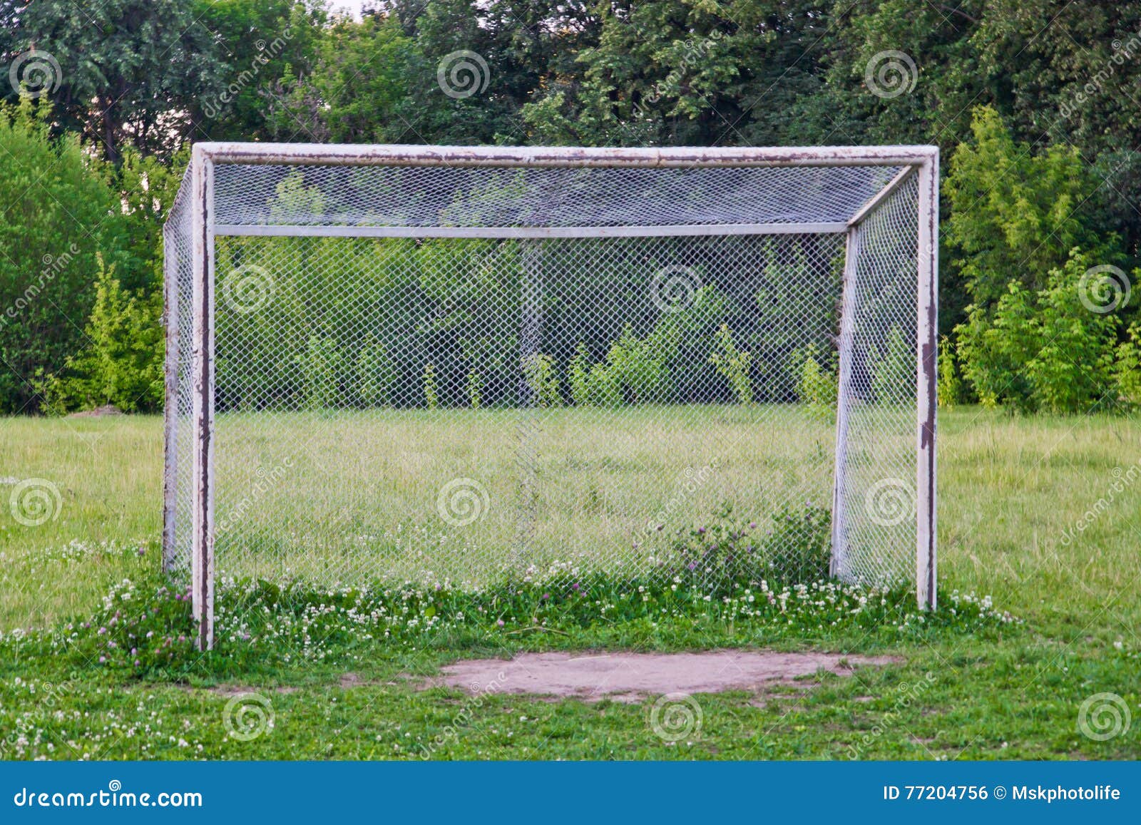 Football Goal on the Field in Forest Stock Photo - Image of football ...
