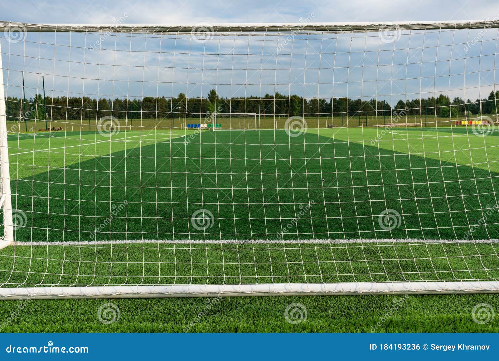 Football Goal on the Field, View of the Goal from Behind Stock Photo ...