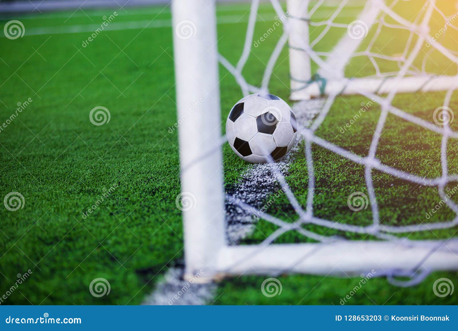 Football on goal line. stock image. Image of artificial - 128653203