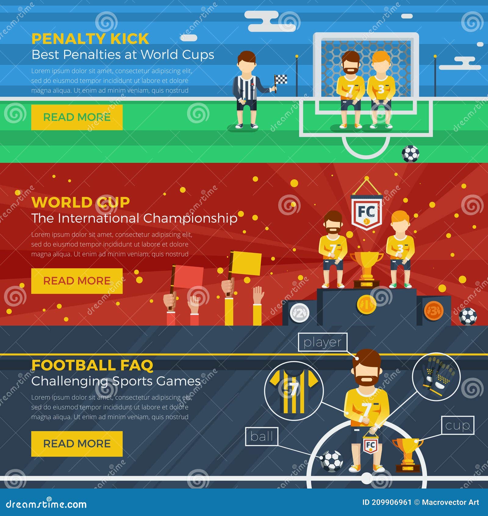 Football Horizontal Banner Set Stock Vector - Illustration of goal ...