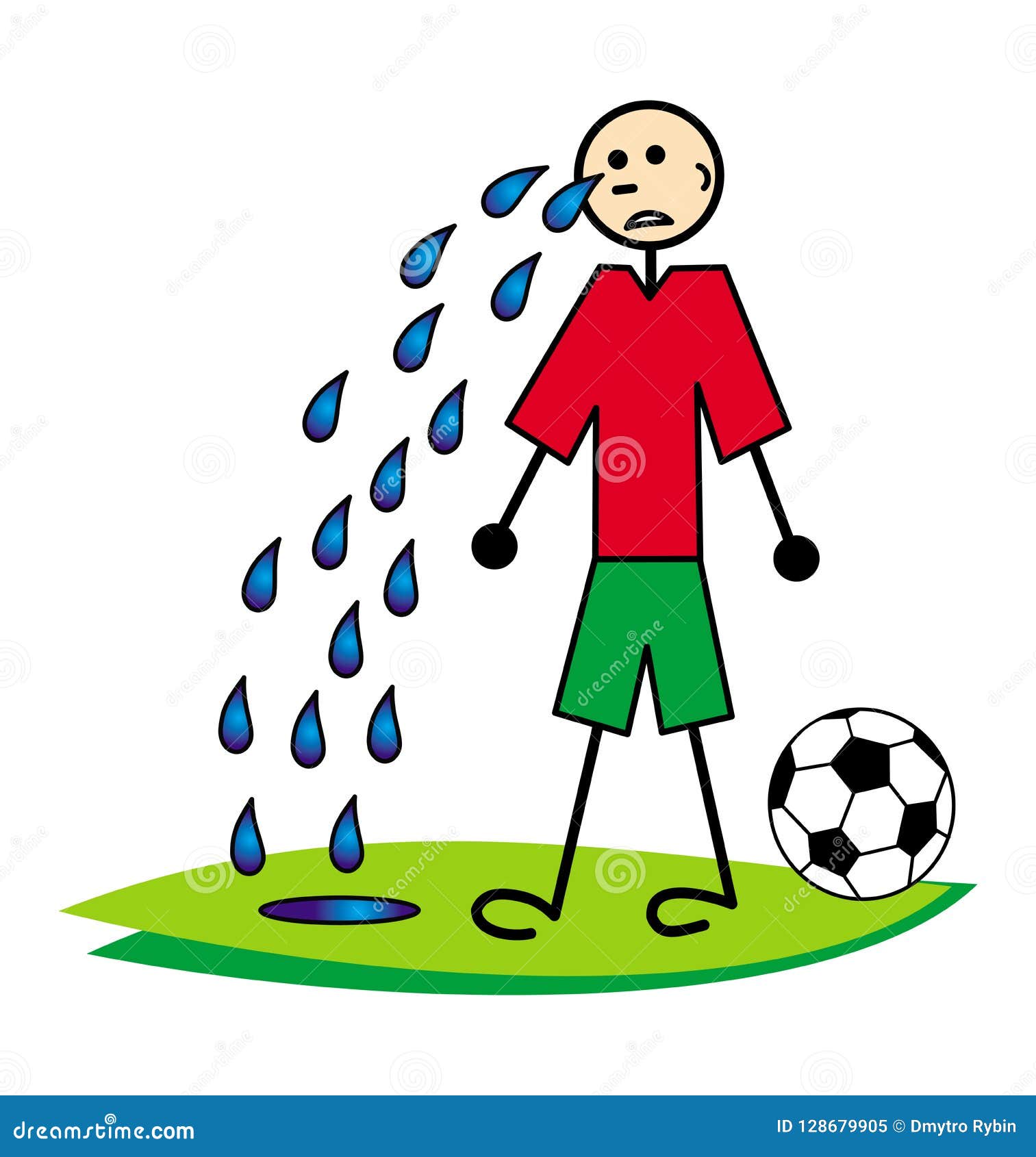 Cartoon Footballer Soccer Man Crying after Failure. Vector. Stock ...