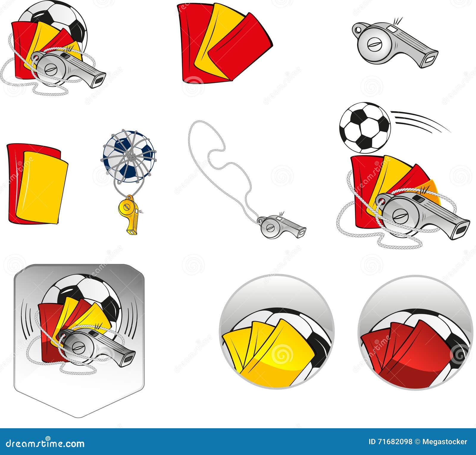 A Set Of Football Items. Stadium, Medal, Ball, Gloves, Flags. Cartoon ...