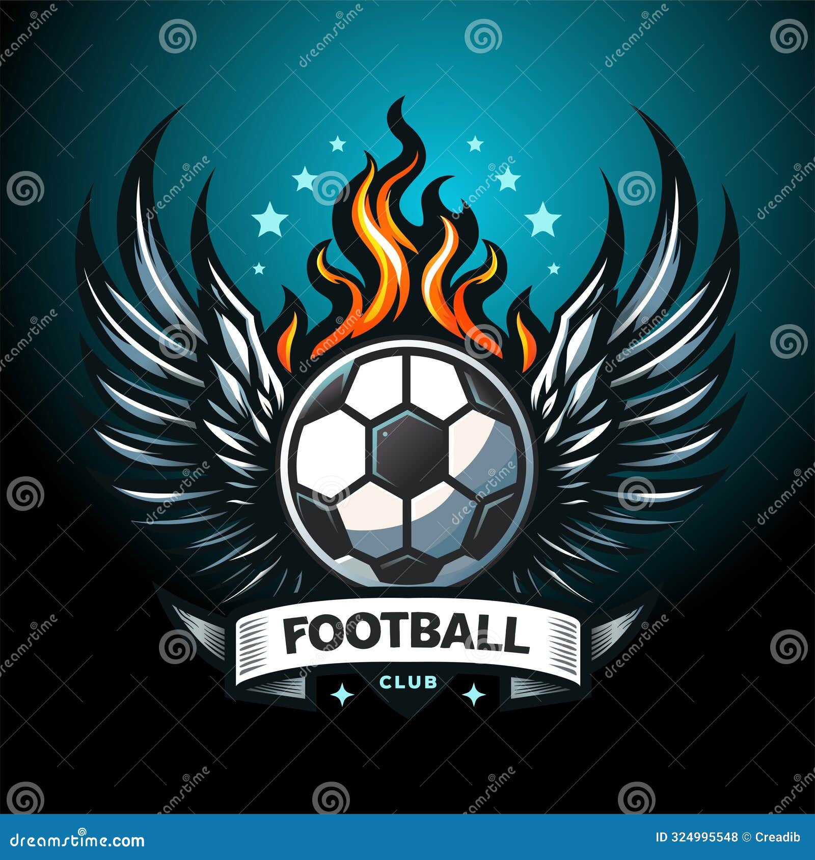 Football Logo, Ball with Wings and Flame Element Stock Illustration ...