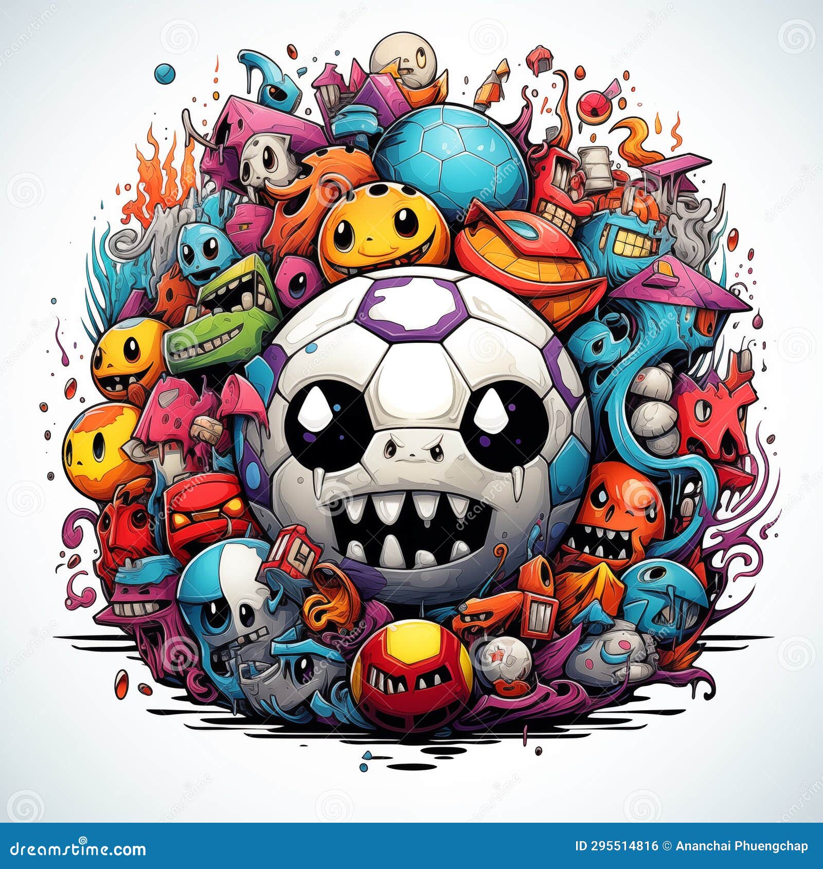 Football Monsters. Doodle Style Stock Illustration - Illustration of ...