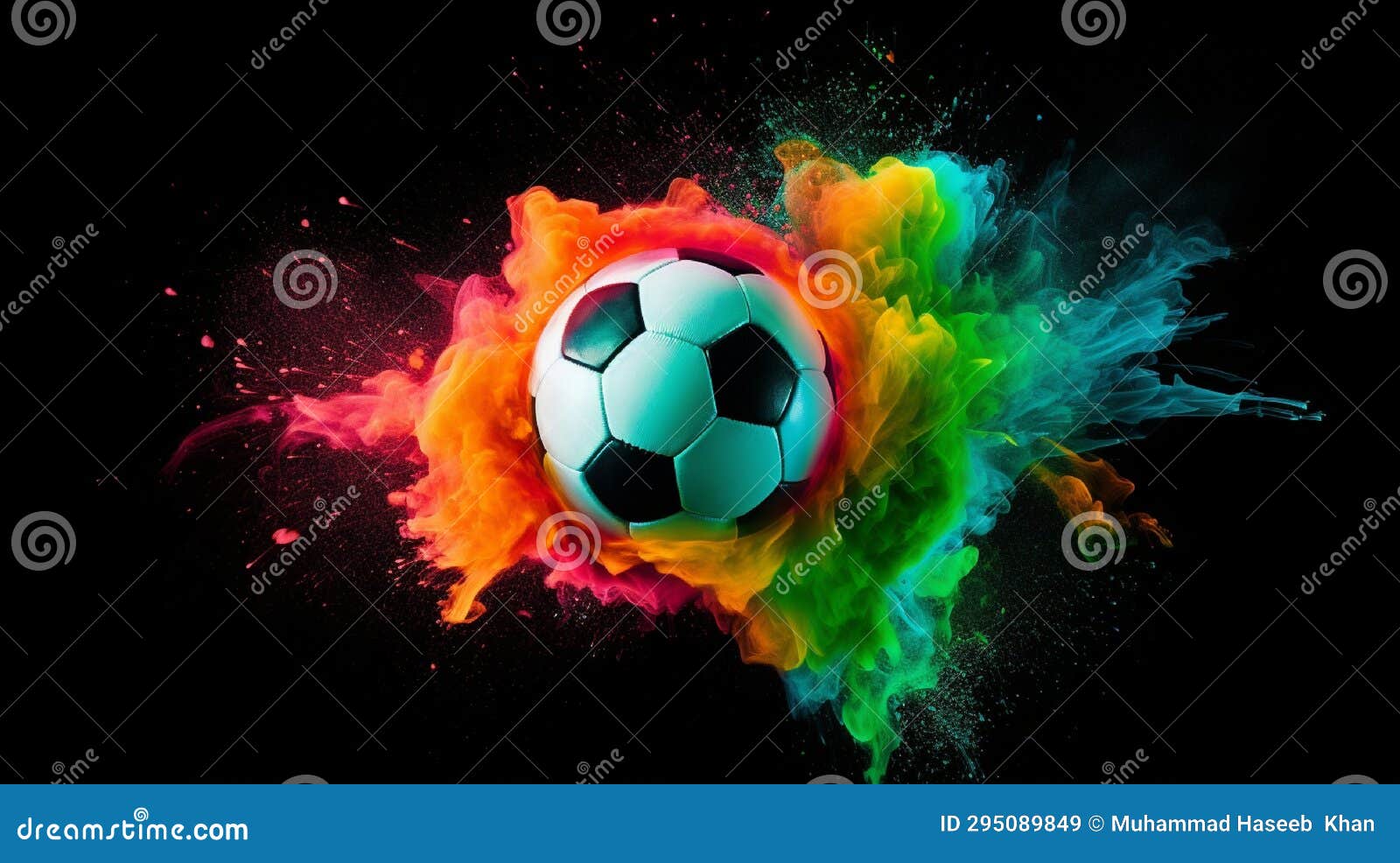 Football with Neon-colored Powder Explosion Isolated on a Black ...