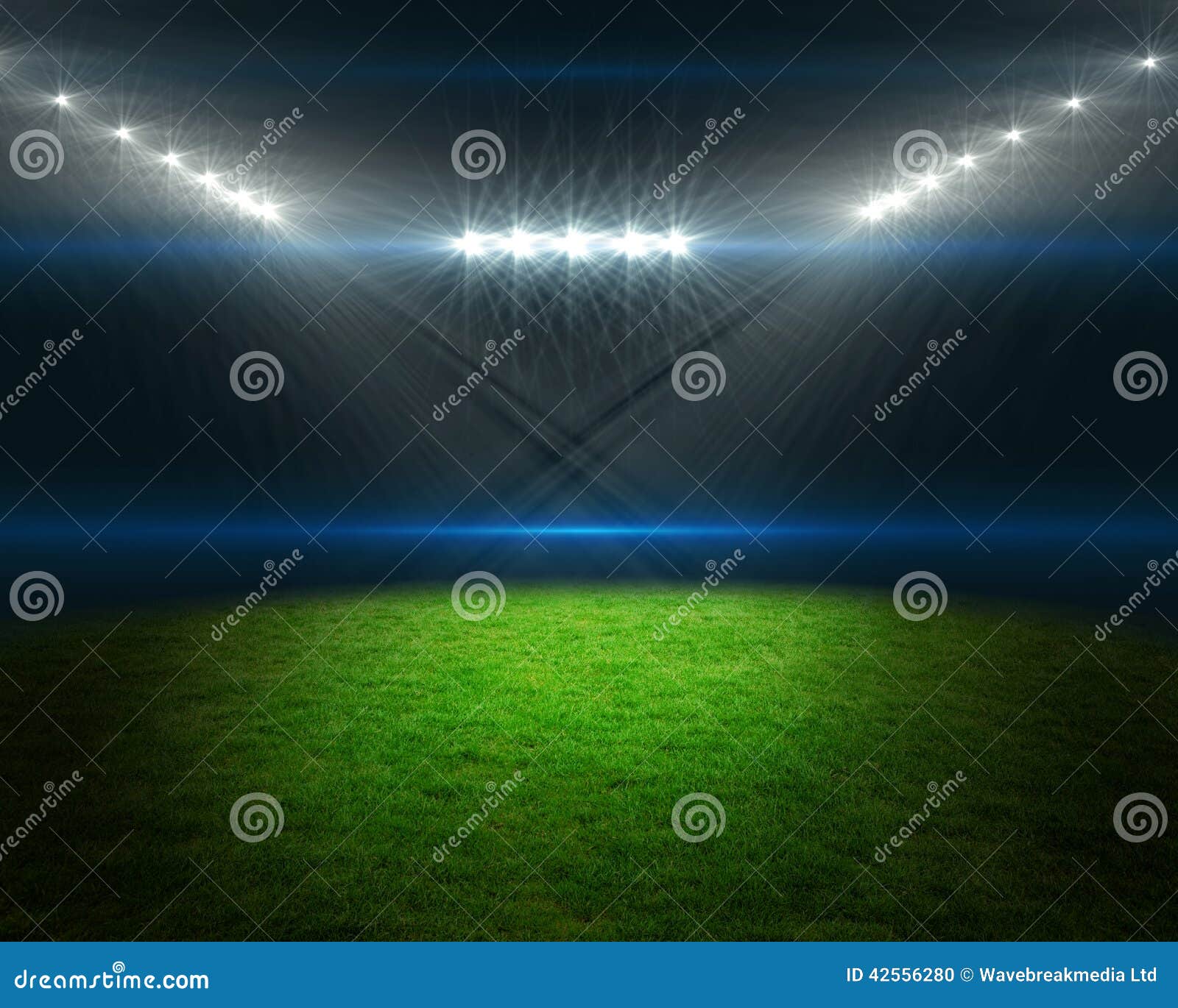 Football Pitch with Bright Lights Stock Illustration - Illustration of ...