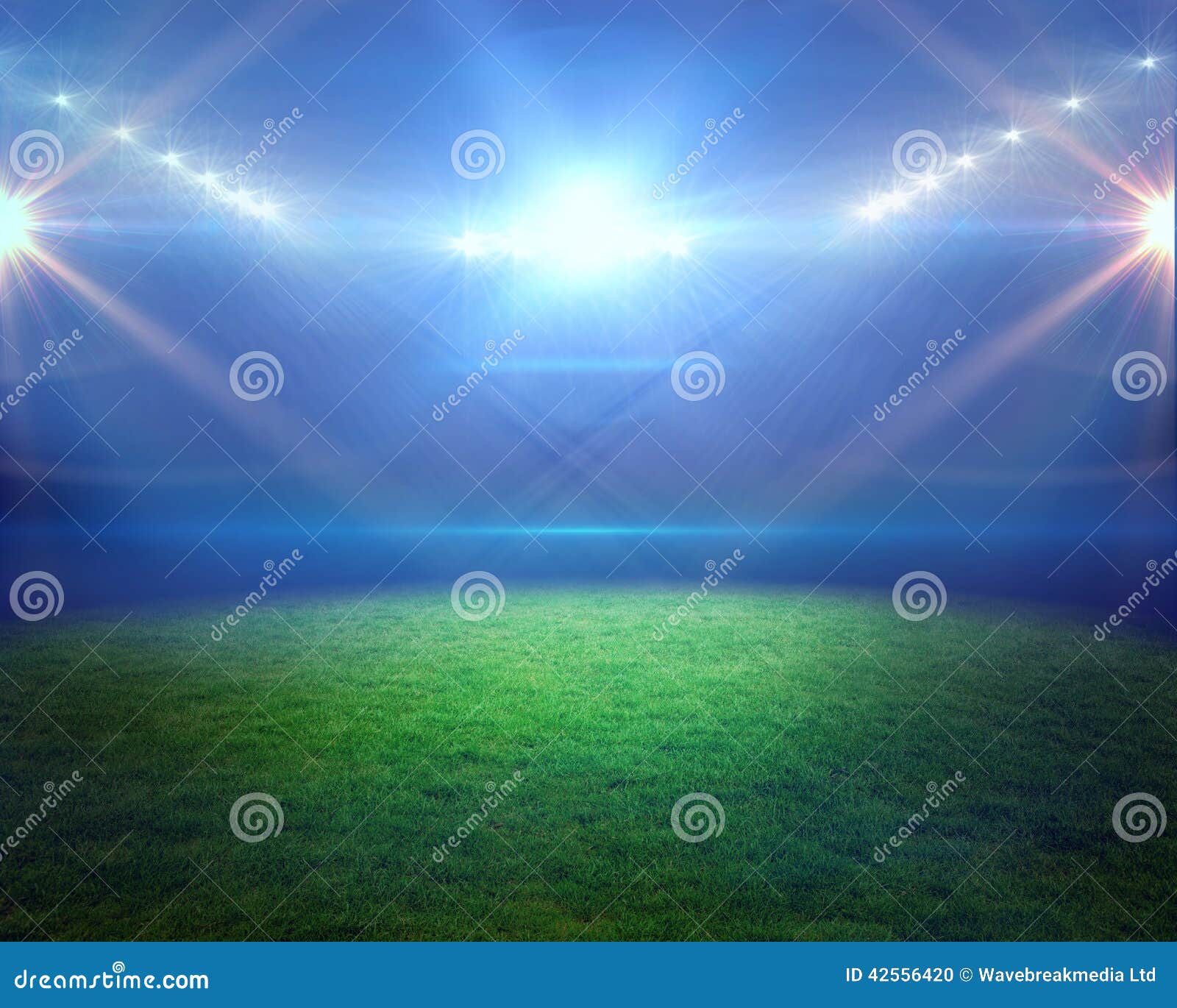 Football Pitch with Bright Lights Stock Illustration - Illustration of ...