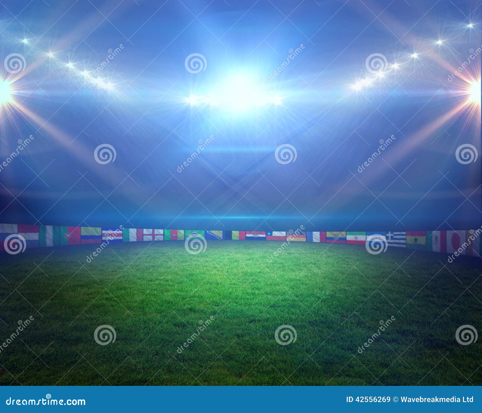 Football Pitch with Lights and Flags Stock Illustration - Illustration ...