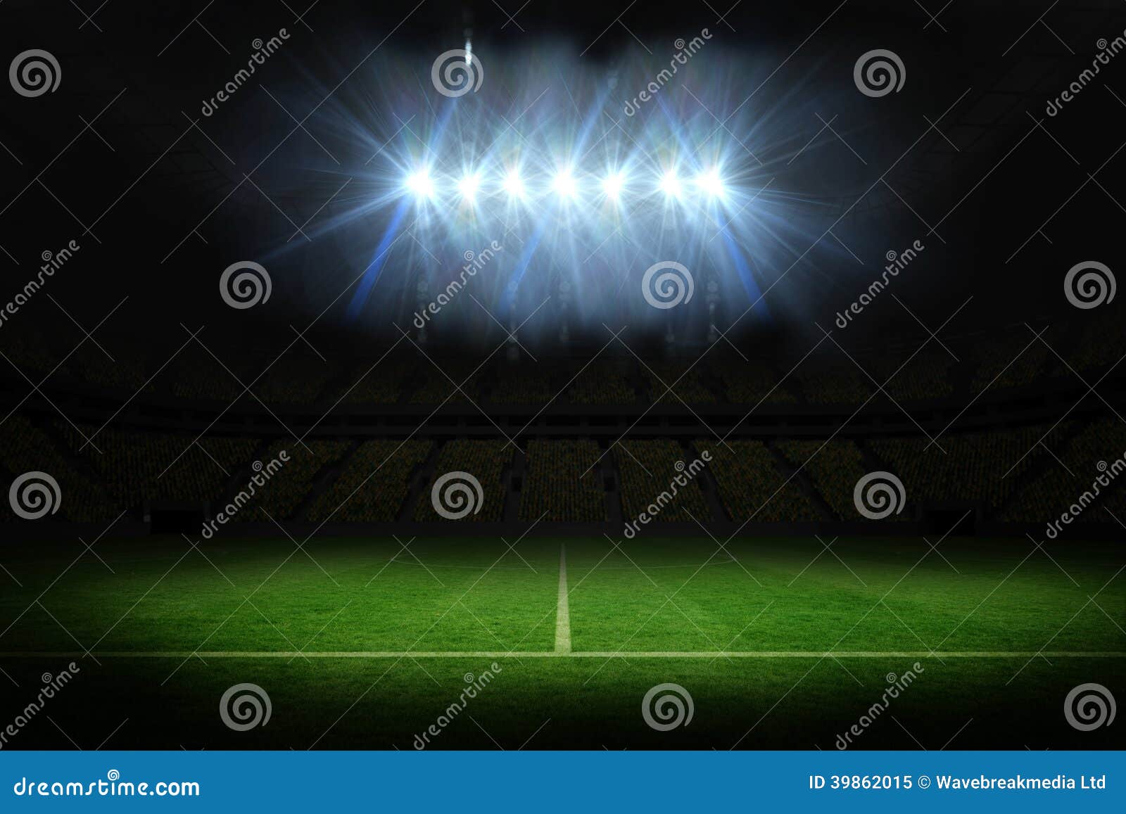 Football Pitch Under Spotlights Stock Illustration - Illustration of ...