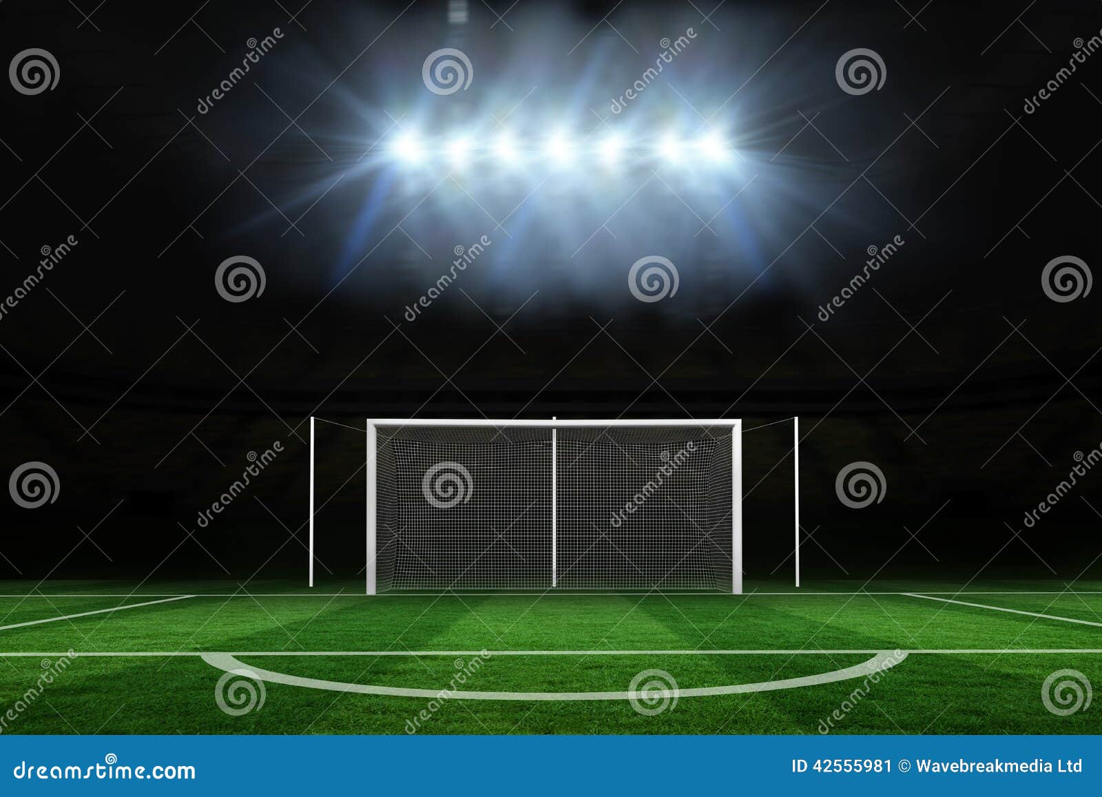 Football Pitch Under Spotlights Stock Illustration - Illustration of ...
