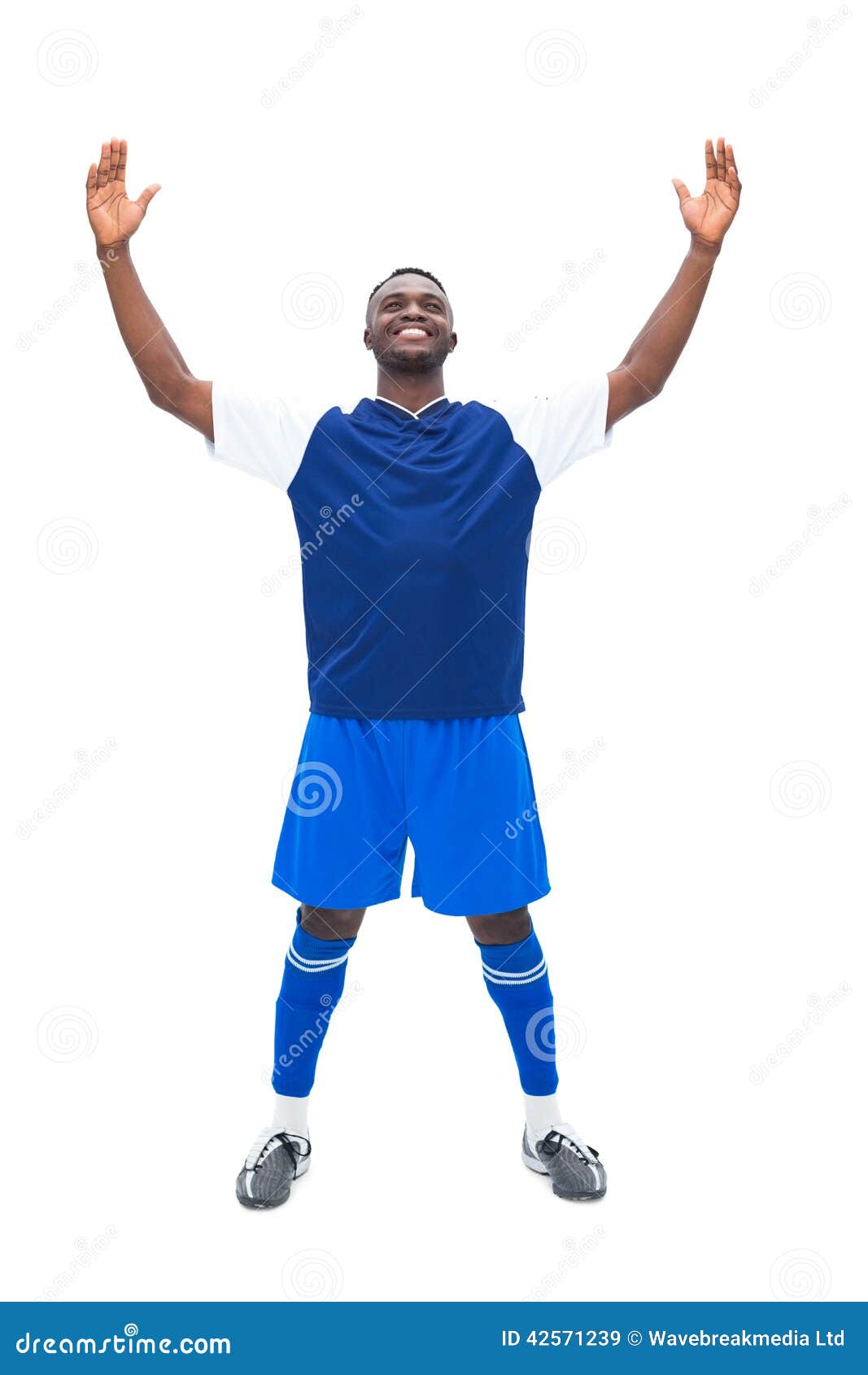 Football Player in Blue Celebrating a Win Stock Image - Image of ...