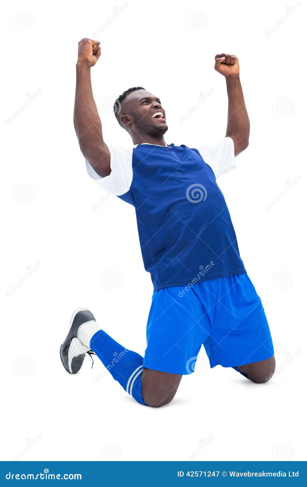 Football Player in Blue Celebrating a Win Stock Image - Image of shot ...