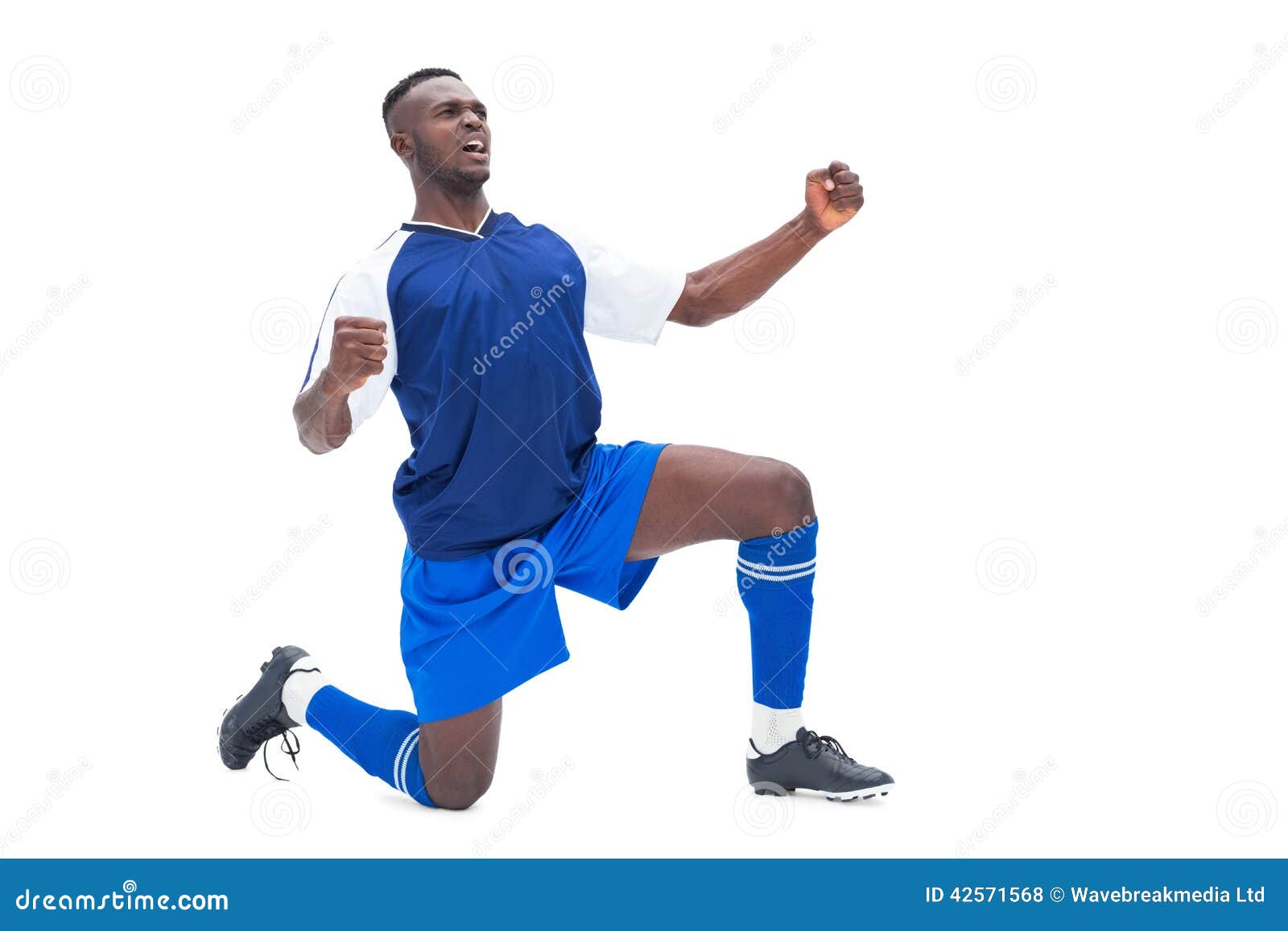 Football Player in Blue Celebrating a Win Stock Photo - Image of event ...