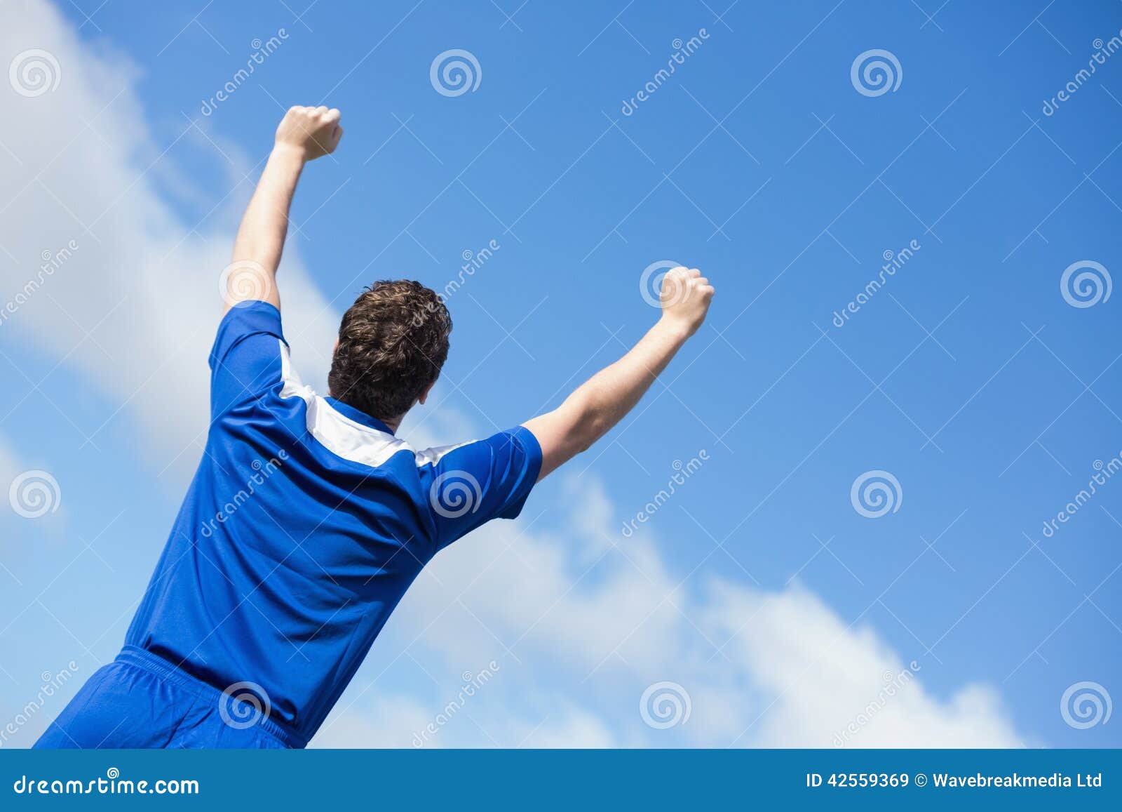 Football Player in Blue Cheering Stock Image - Image of adult ...