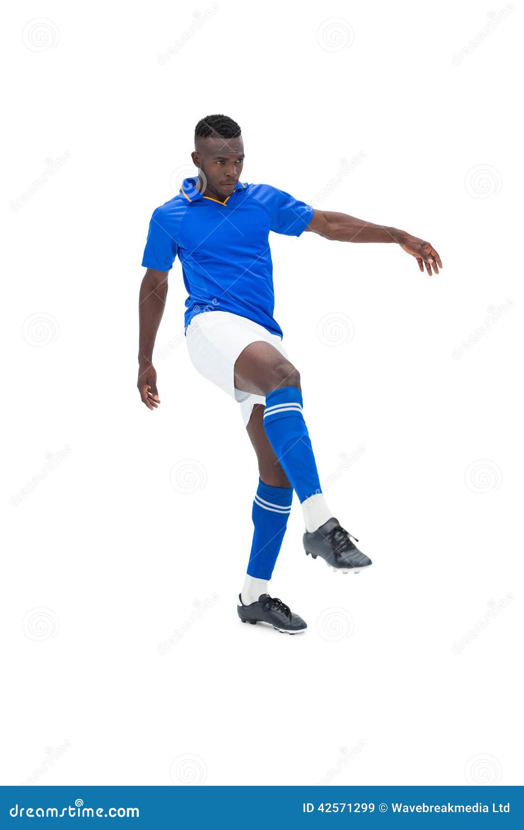 Football Player in Blue Kicking Stock Image - Image of adult, sportsman ...