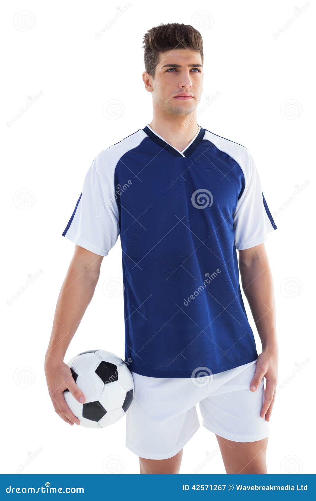 Football Player in Blue Standing with the Ball Stock Image - Image of ...