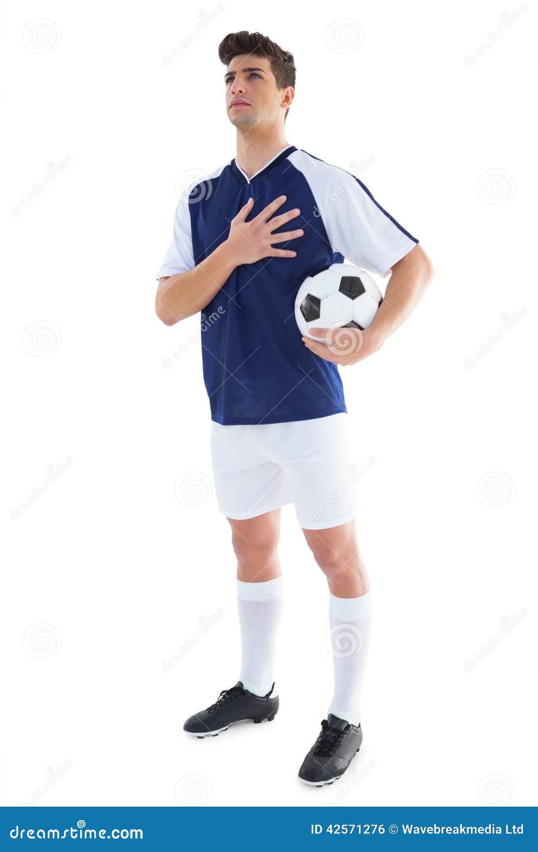 Football Player in Blue Standing with the Ball Stock Photo - Image of ...