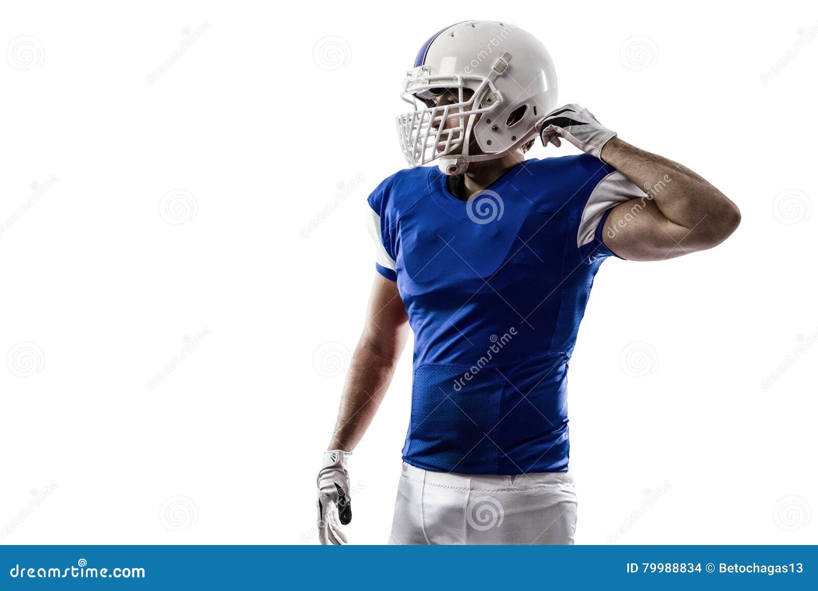 Football Player stock photo. Image of athlete, blue, masculinity - 79988834