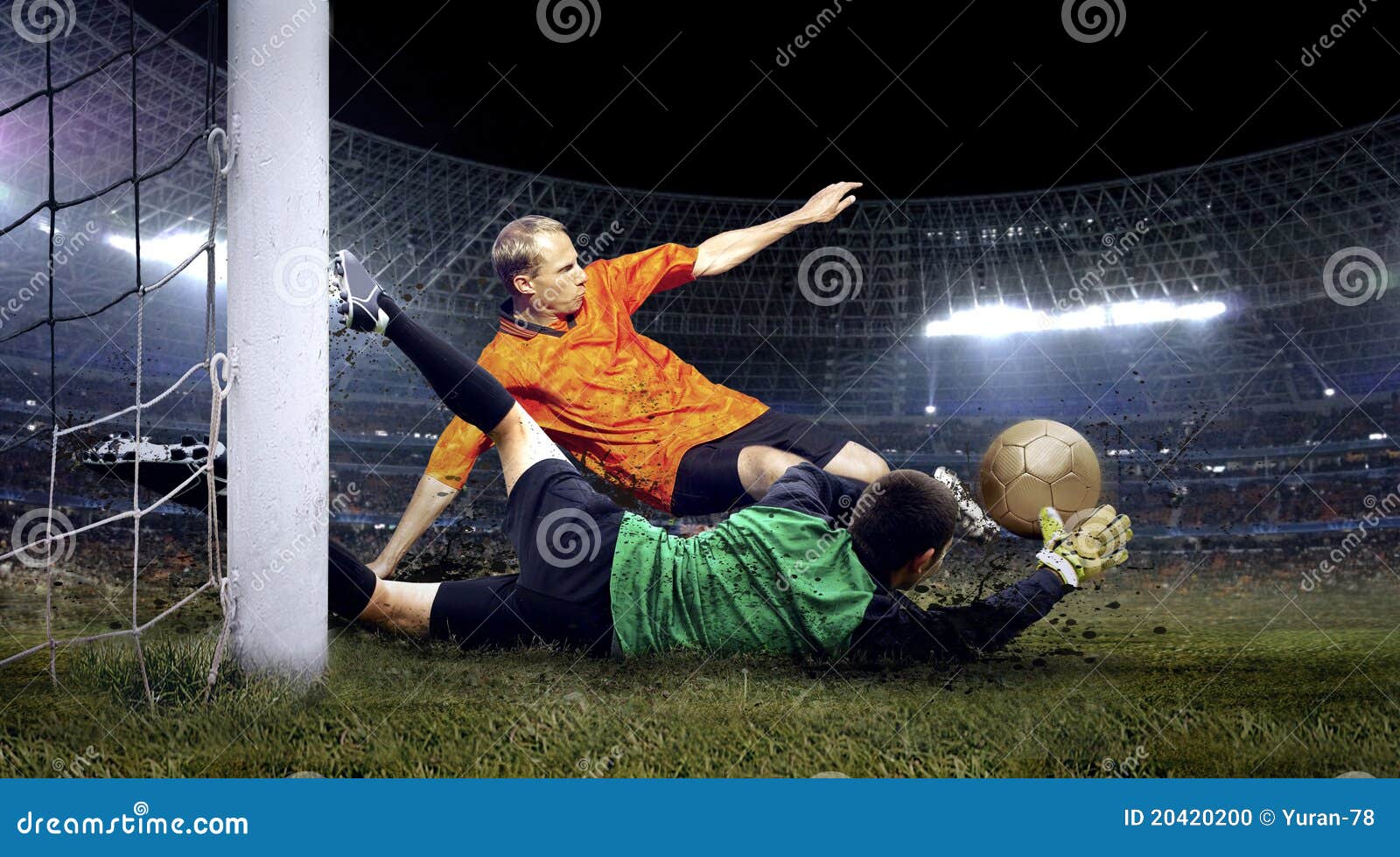 Football Player and Jump of Goalkeeper Stock Photo - Image of goal ...
