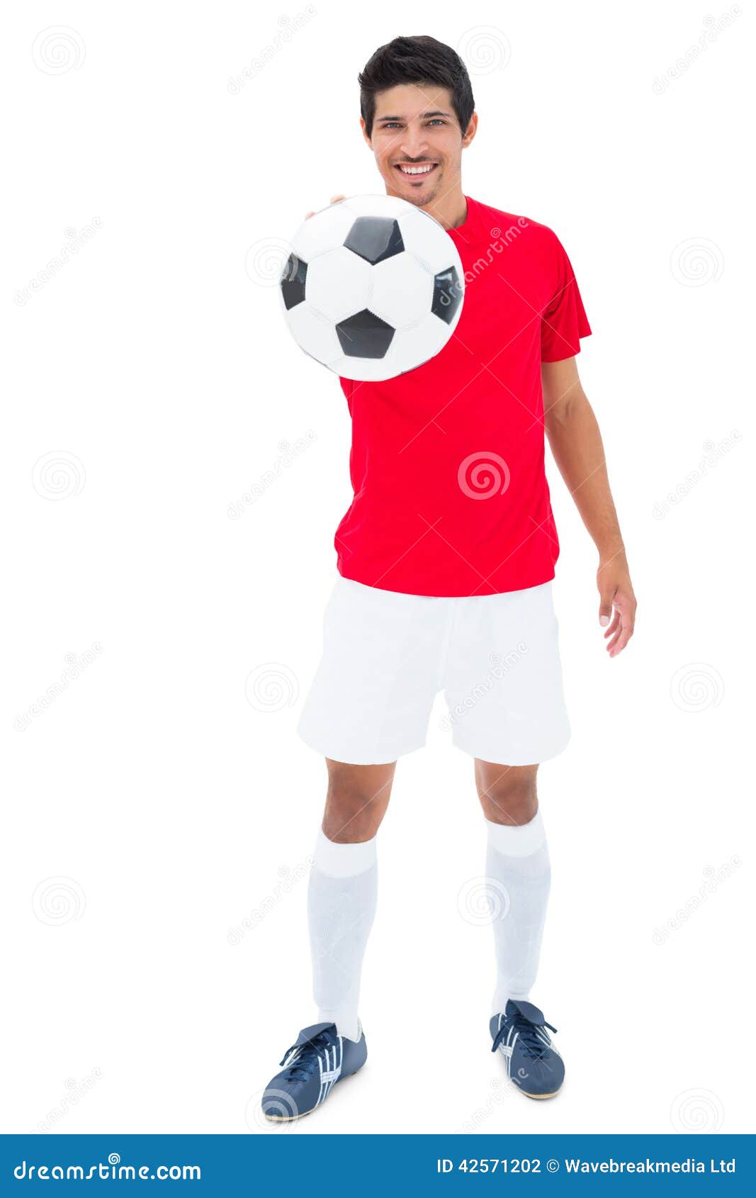 Football Player in Red Showing Ball Stock Photo - Image of isolated ...