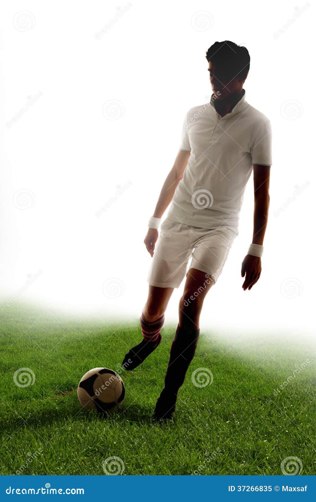 Football Player Score Goals on Grass with White Background Stock Image ...
