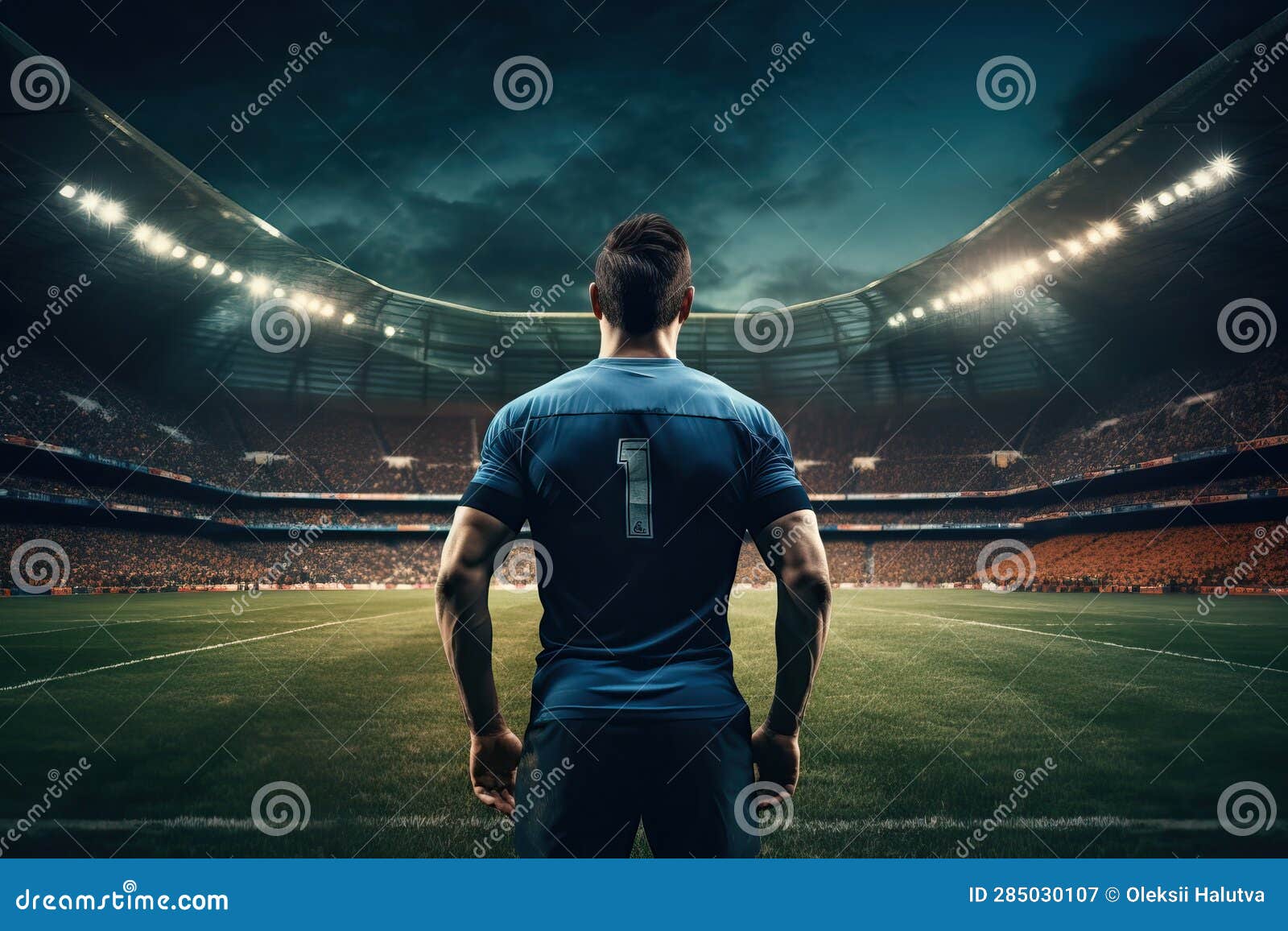 Football Player in the Stadium Rear View Stock Illustration ...
