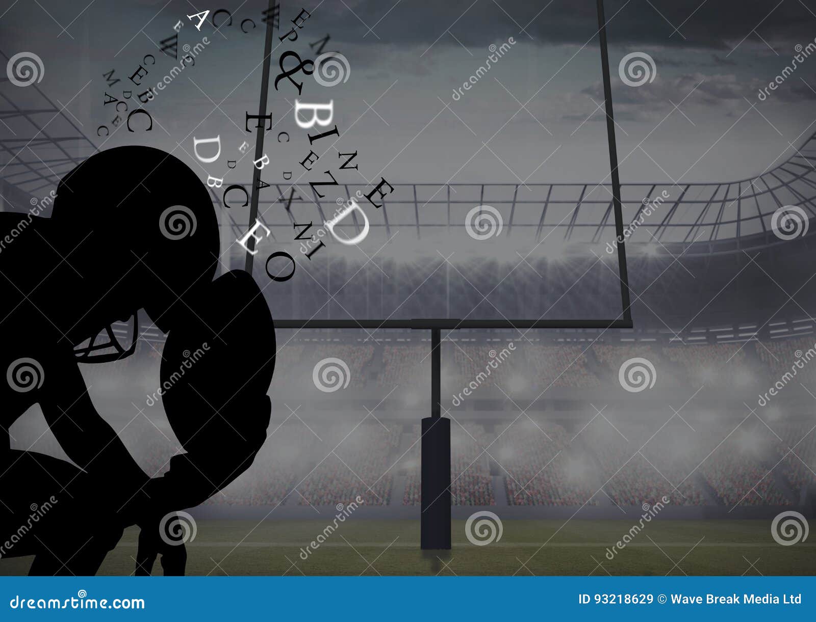 Football Player Thinking Silhouette in the Field with Text Around Head ...