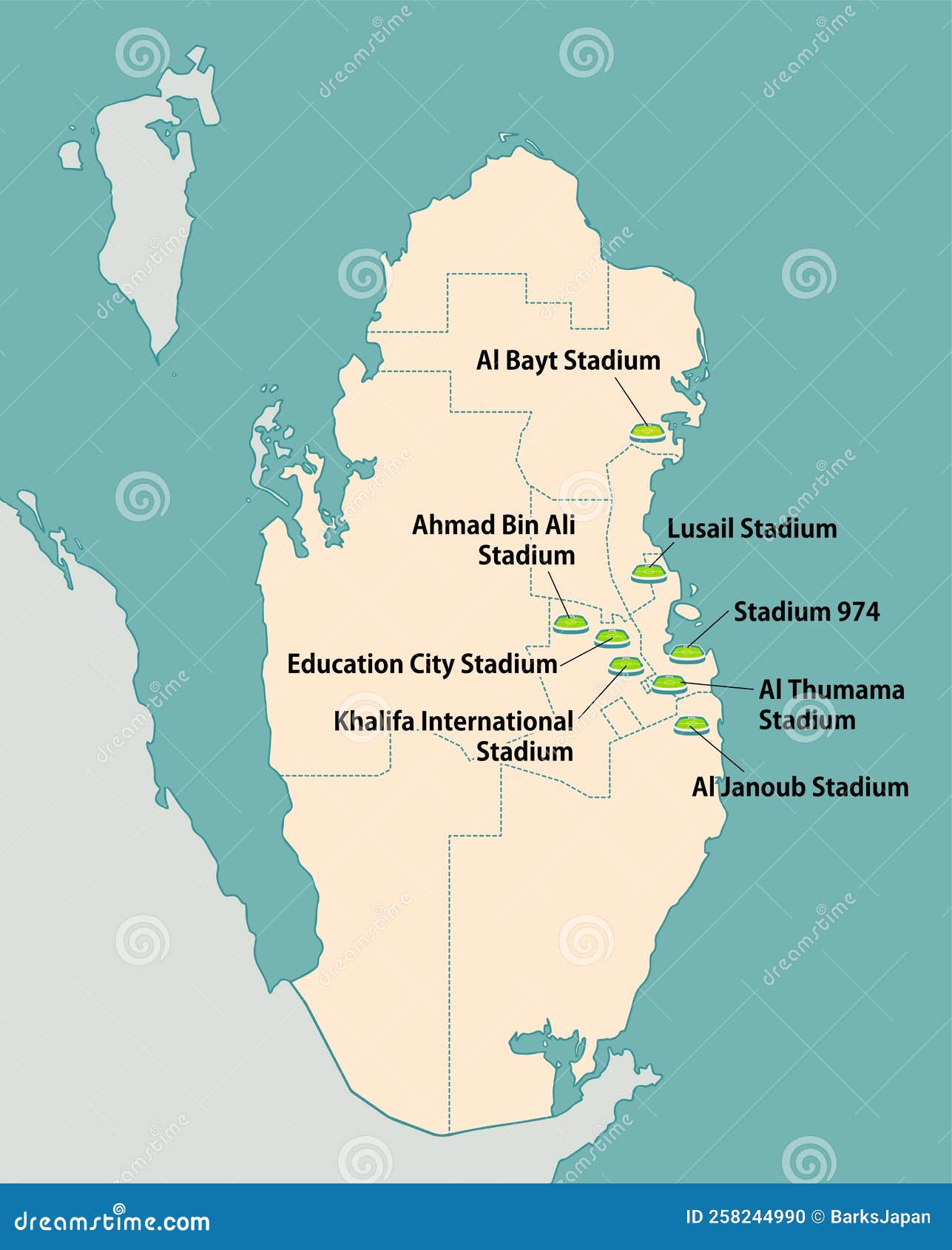 Football 2022 in Qatar Stadium Map Vector Illustration Stock Vector ...