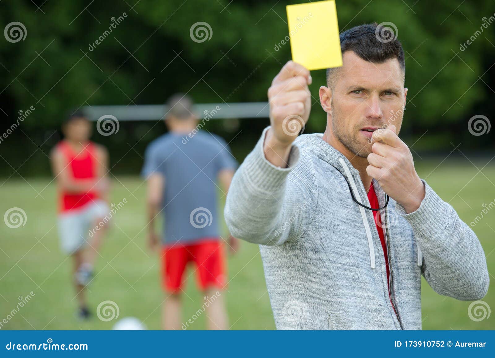 Football Referee Showing Yellow Card Stock Photo - Image of playfield ...