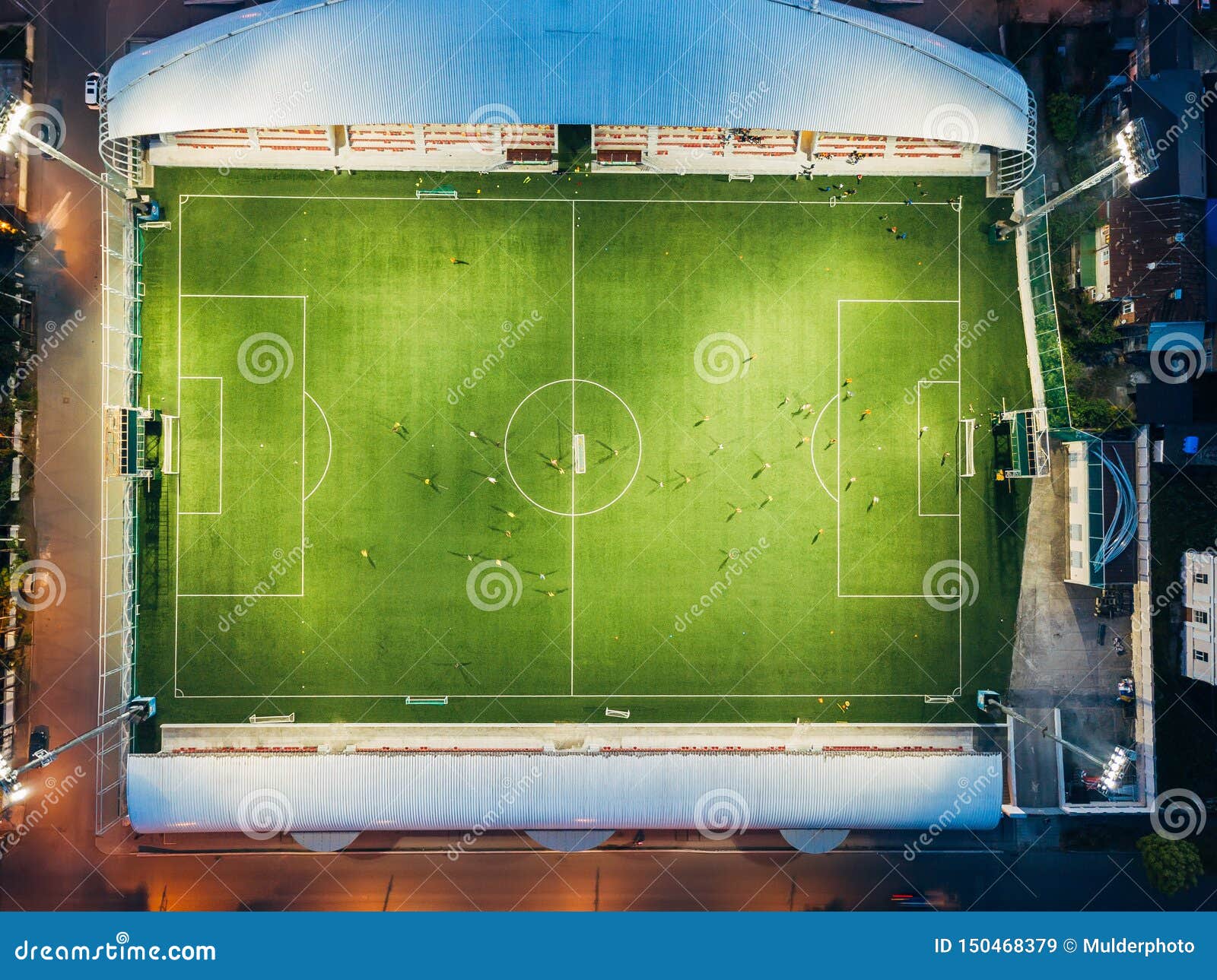 Football Stadium in Evening, Top View from Drone Stock Image - Image of ...
