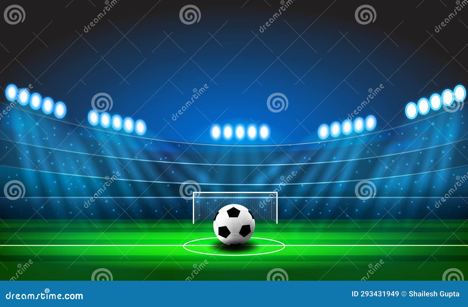 A Football in Football Stadium Ground in Night within the Light Stock ...