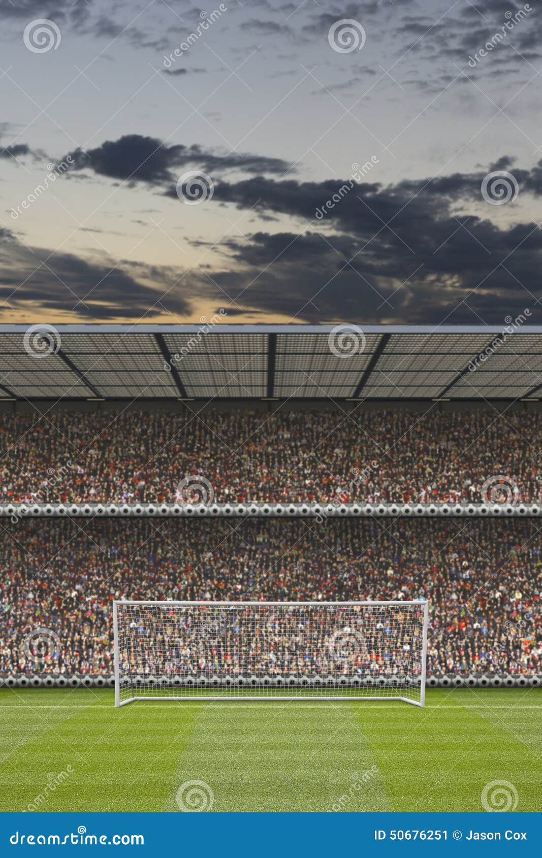Football Stadium Stand with Crowd, Goal Posts Stock Illustration ...