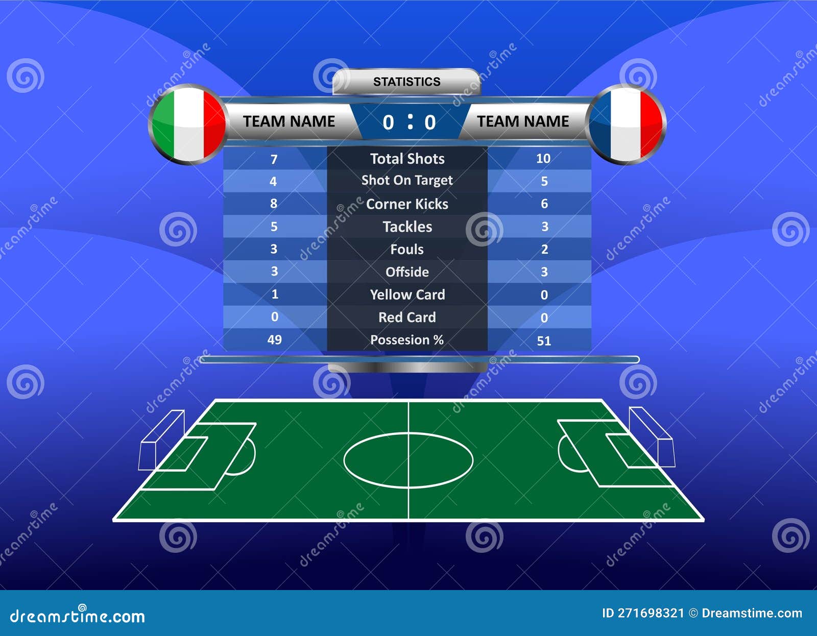 Football Statistic Board with Football Field on Blue Background Stock ...