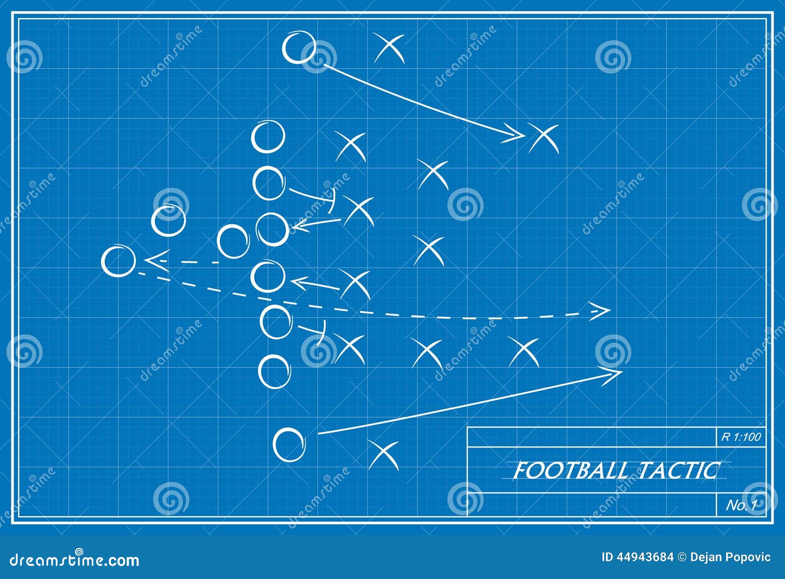 Football Tactic on Blueprint Stock Illustration - Illustration of ...
