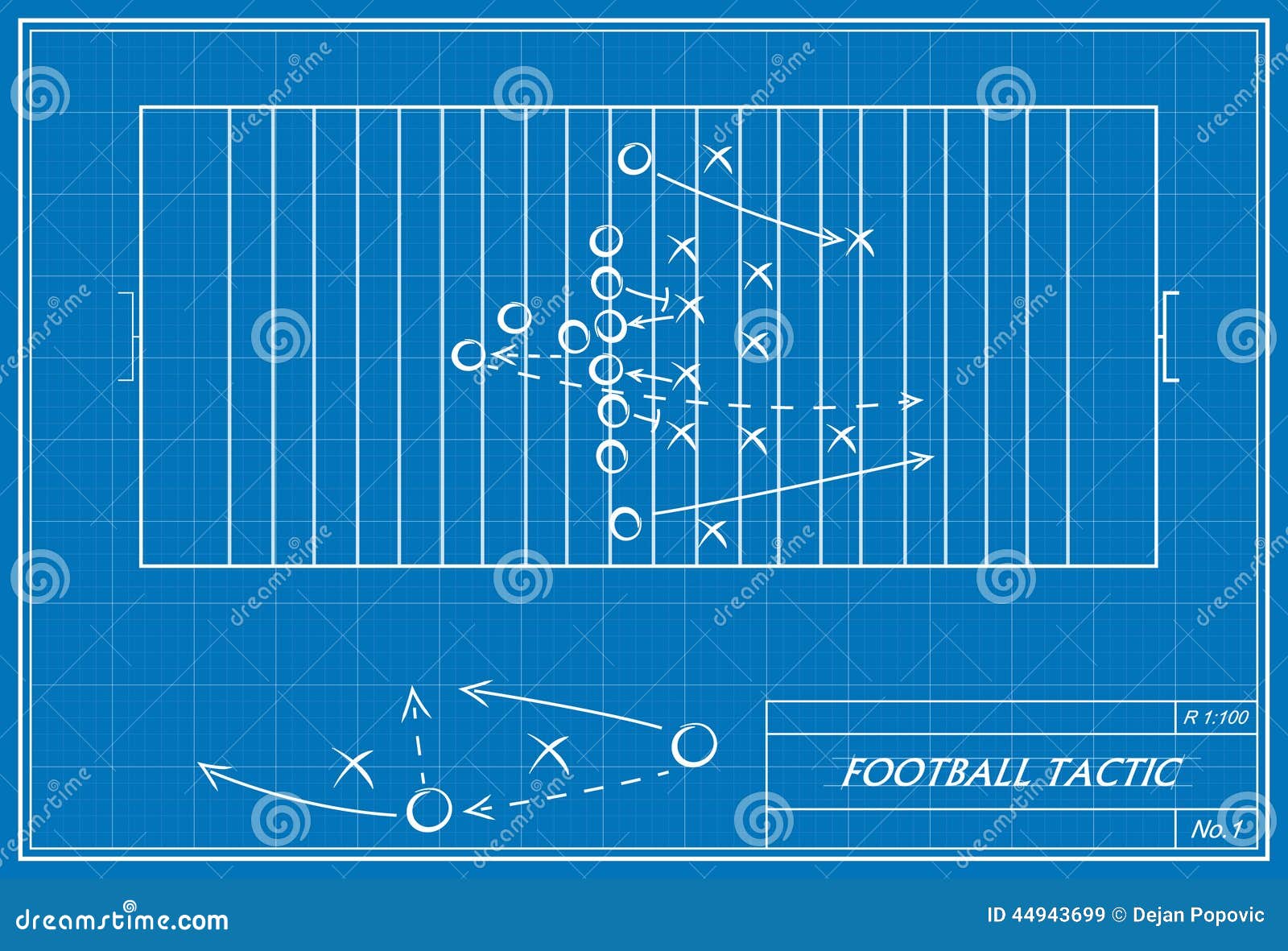 Football Tactic on Blueprint Stock Illustration - Illustration of ...