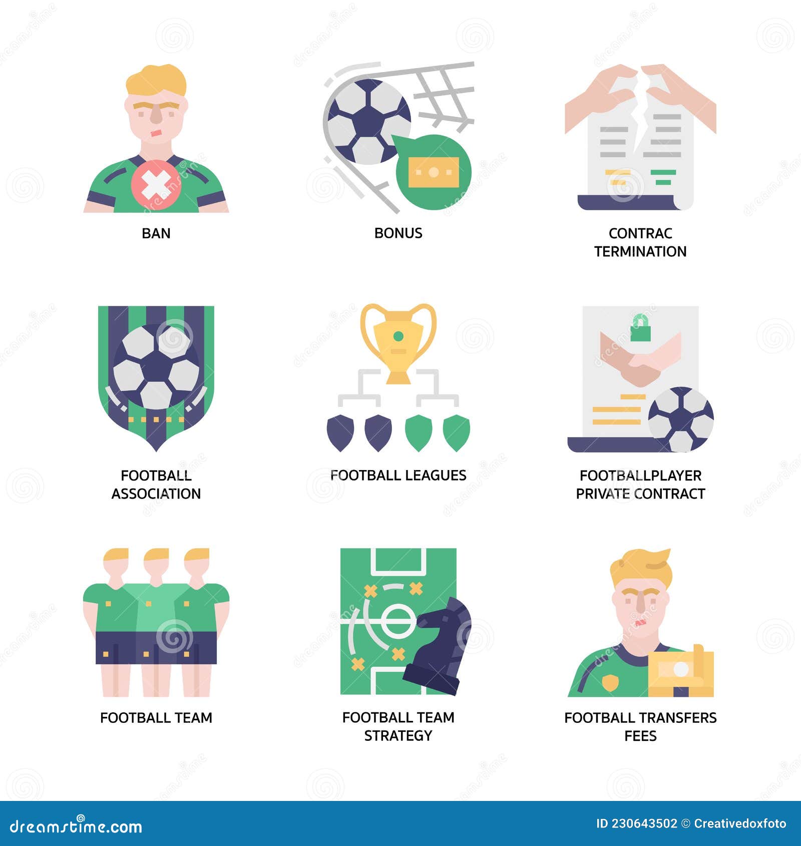 Football Transfers Icons Set Stock Vector - Illustration of contract ...