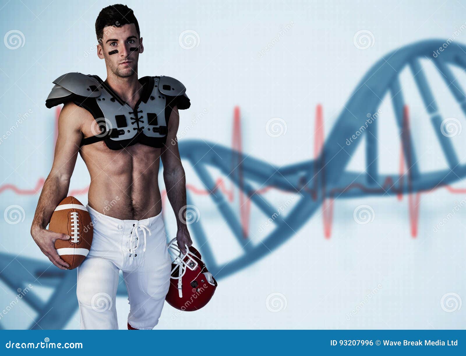 Footballer with Blue Dna Chain Background Stock Photo - Image of ...