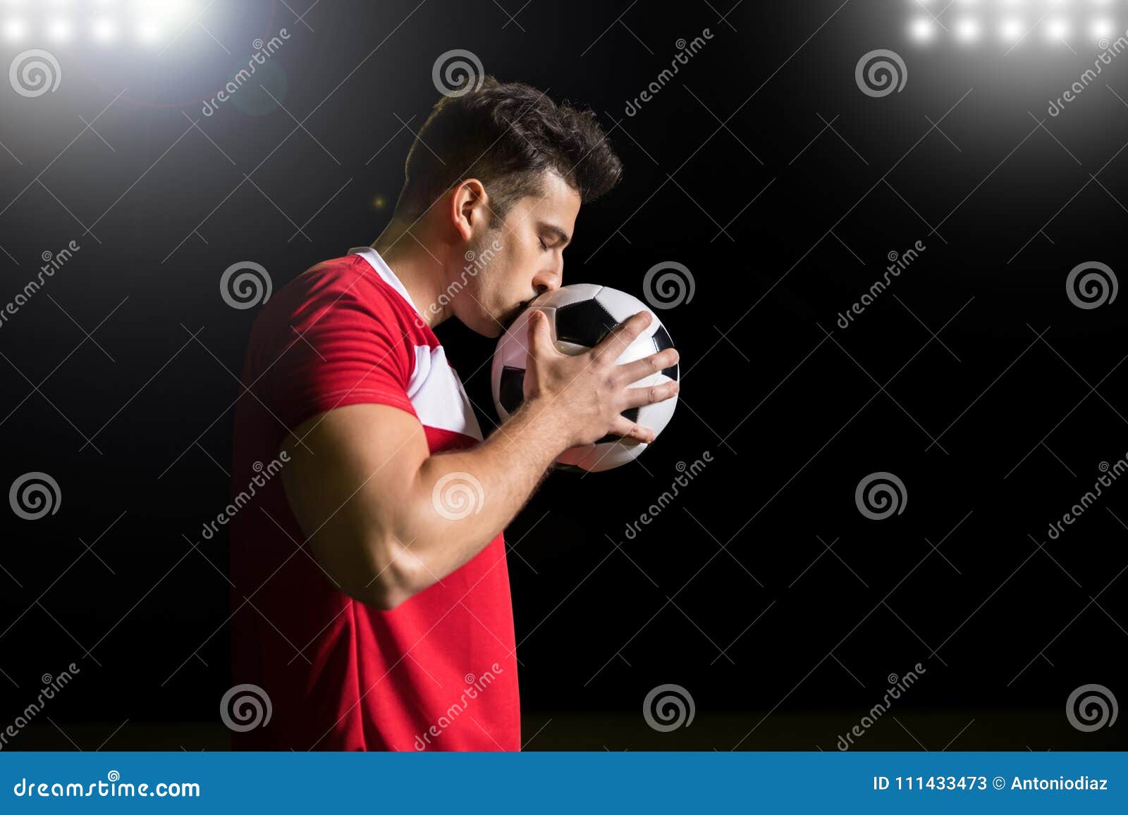 Footballer Celebrate Winning By Kissing Soccer Ball Stock Image Image Of Victory Celebrating