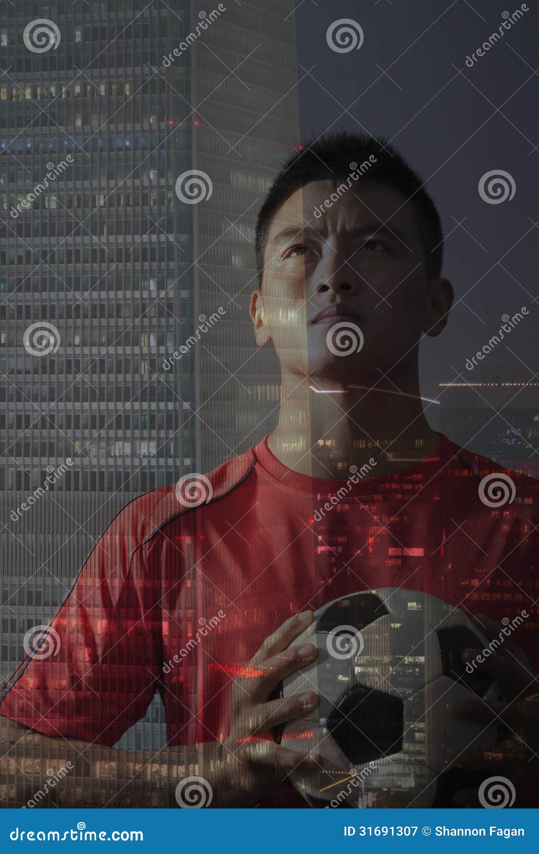 Footballer and Cityscape, Double Exposure Stock Image - Image of ...