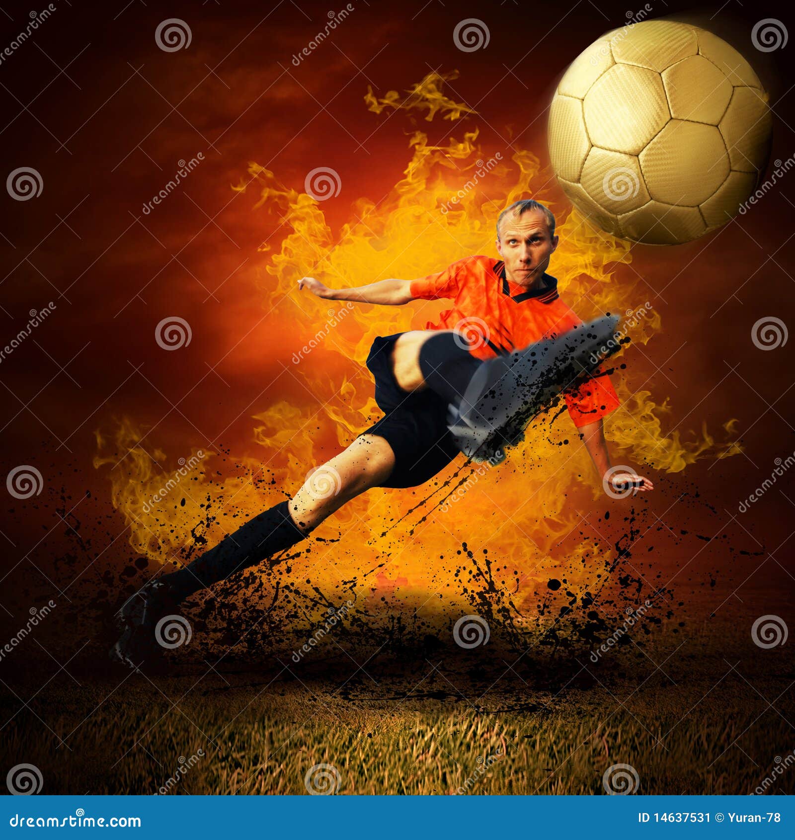 Footballer in fires stock image. Image of competitive - 14637531