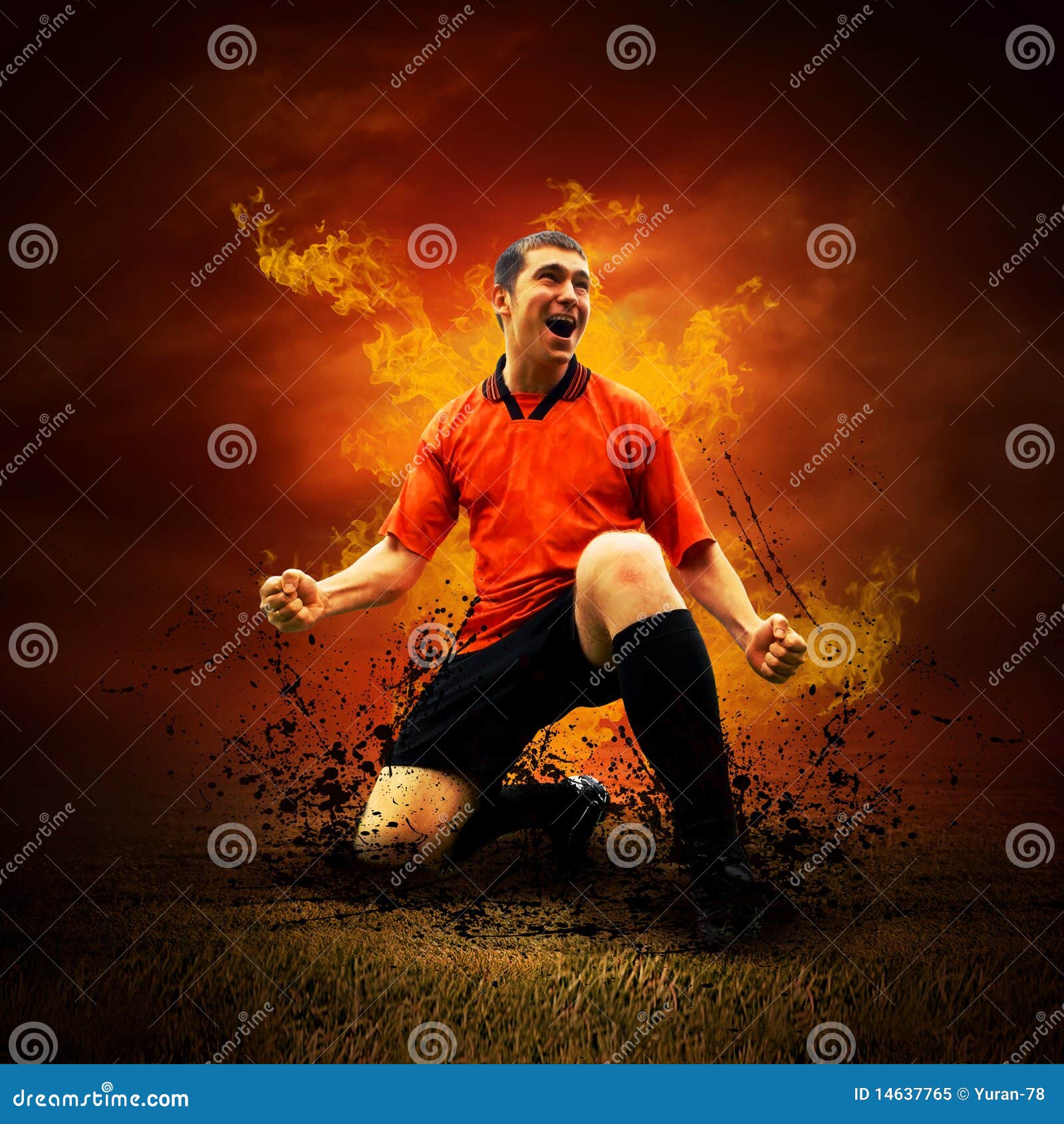 Footballer in fires stock image. Image of attack, activity - 14637765