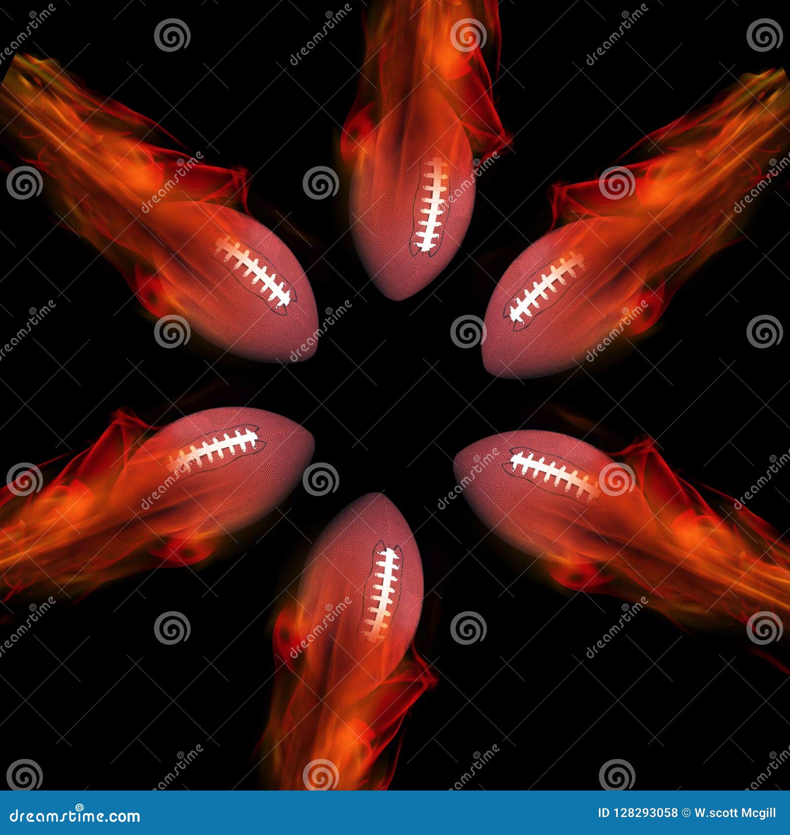 Footballs on Fire. stock illustration. Illustration of engulfed - 128293058