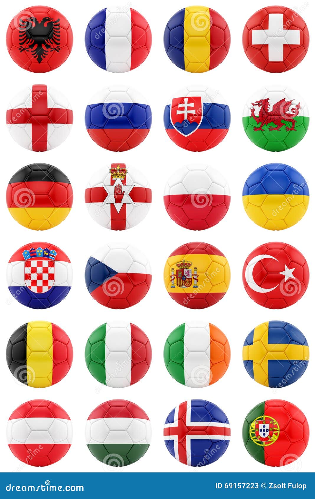 Footballs with flags stock illustration. Illustration of rendering ...
