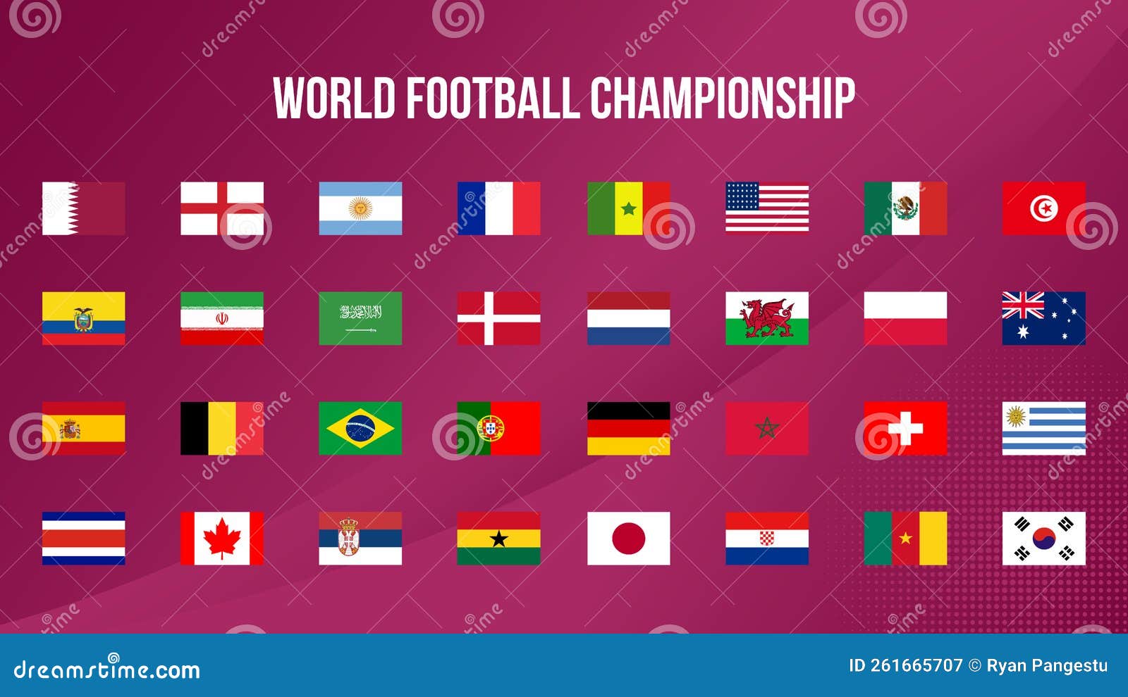 32 Countries Participating World Football Championship Vector ...
