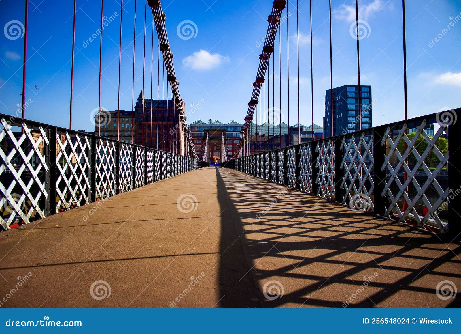 Footbridge and Buildings on a Sunny Day Stock Photo - Image of water ...