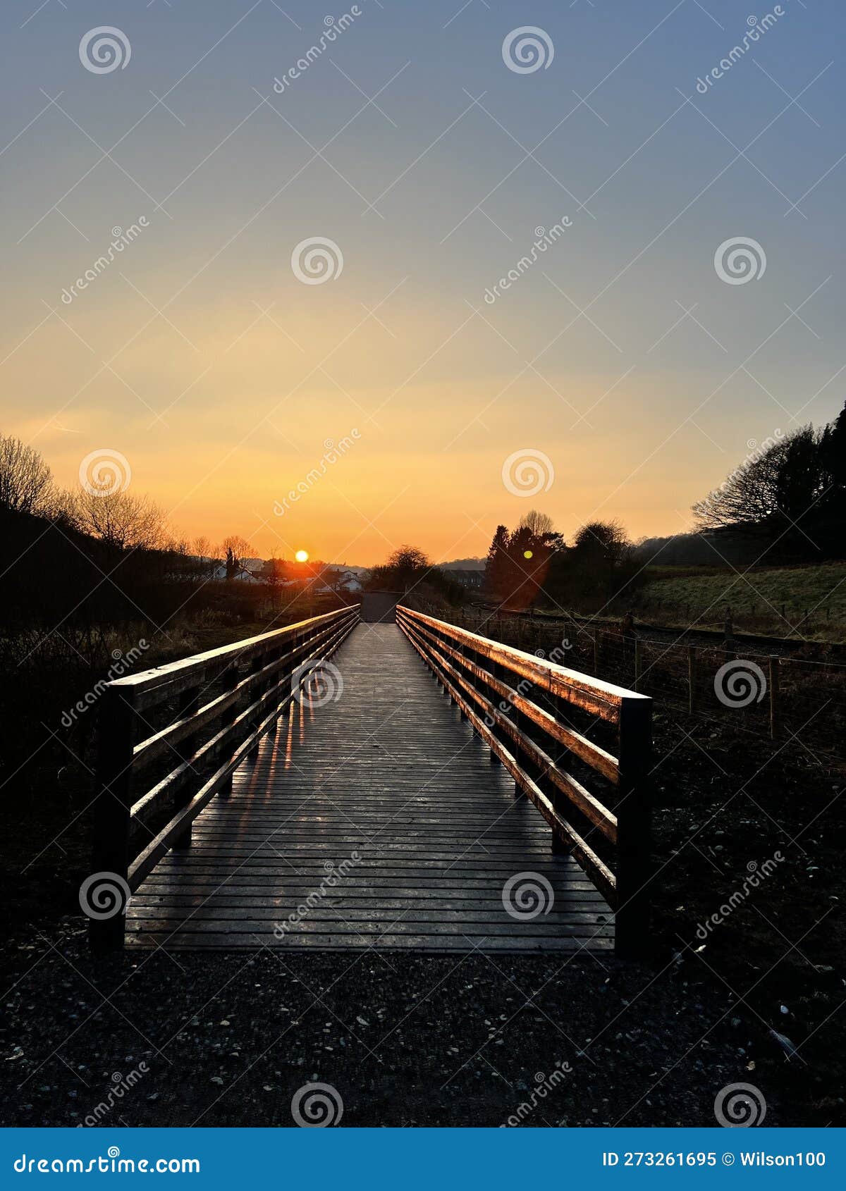 Footbridge stock image. Image of path, sunset, view - 273261695